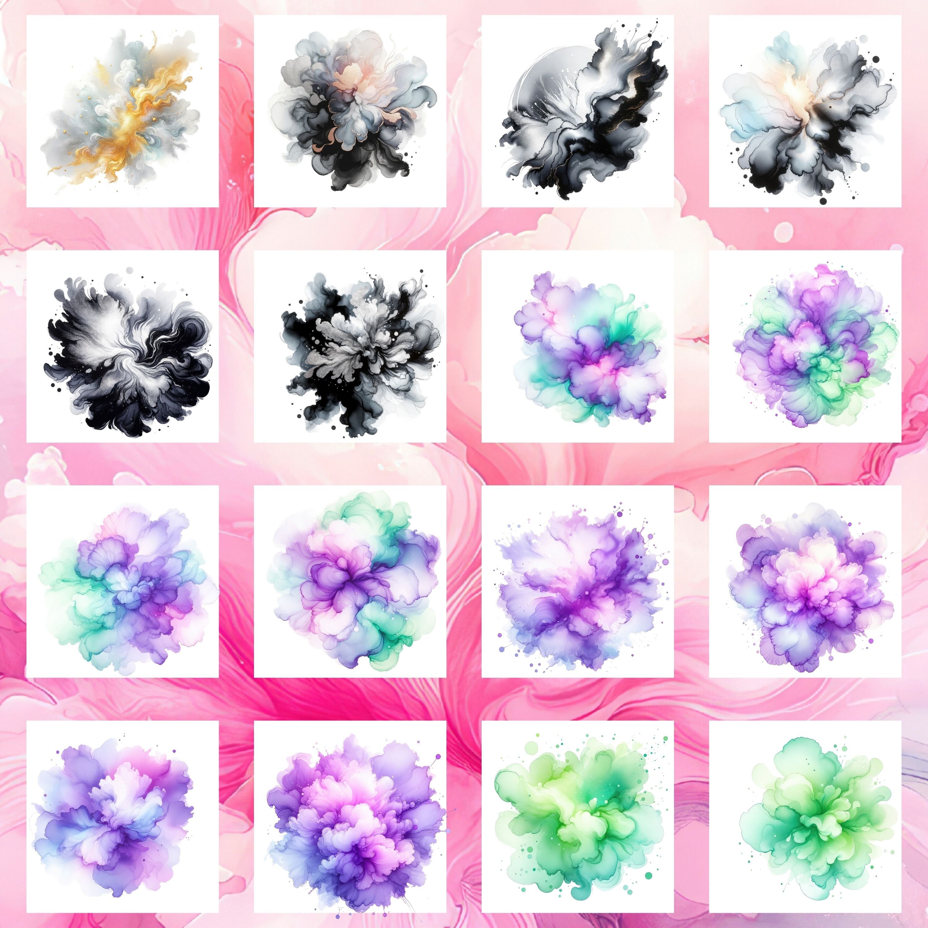 63 Pastel Watercolor Alcohol Ink Splash Clipart, Paint Splatter PNG ...