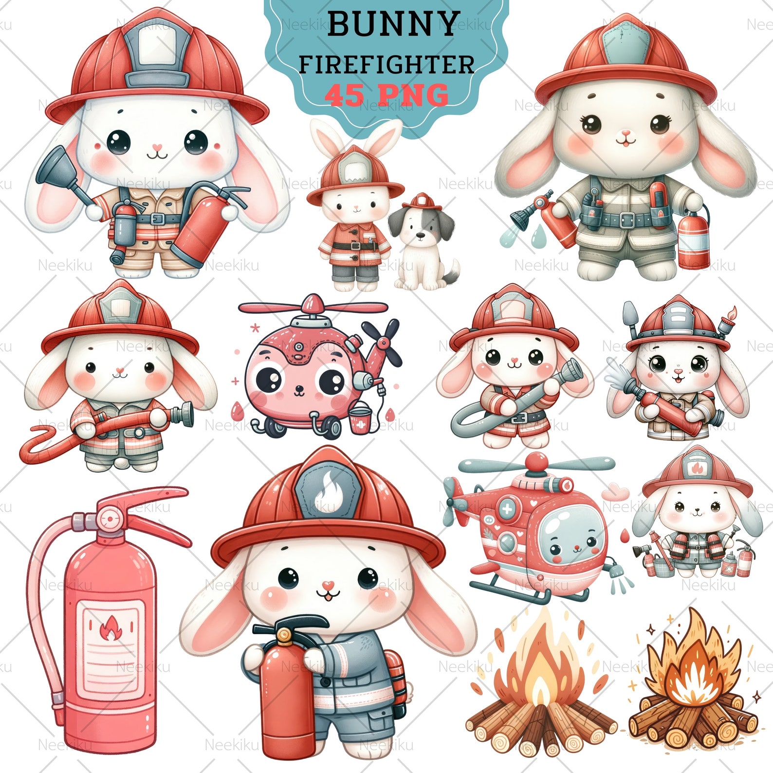 Bunny Firefighter Clipart: Heroic Dalmatian PNG (digital Product) - Etsy