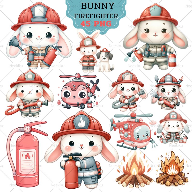 Brave Bunny Firefighter Clipart, Firefighter Collection, Heroic Bunny - Dalmatian PNG, for Fire ...