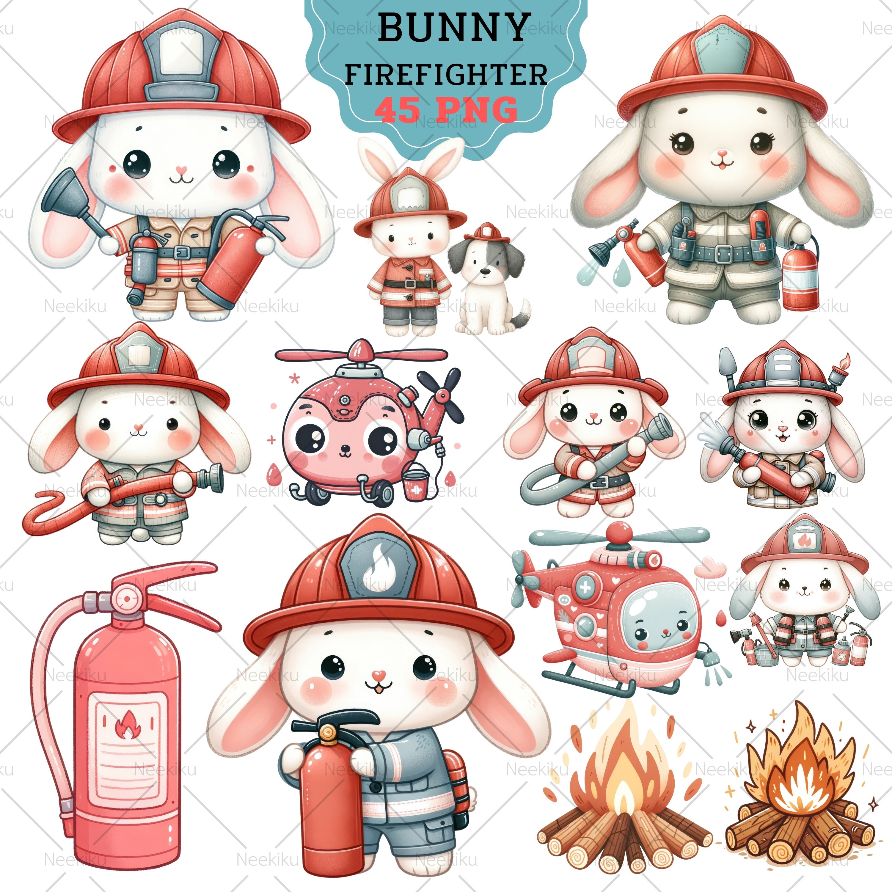 Brave Bunny Firefighter Clipart, Firefighter Collection, Heroic Bunny ...
