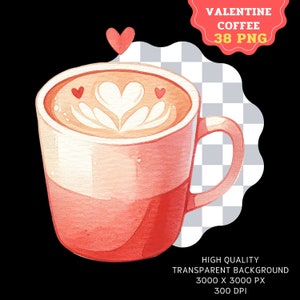 Valentine Coffee Clipart, Watercolor Coffee Mug, Coffee Lover, Latte ...