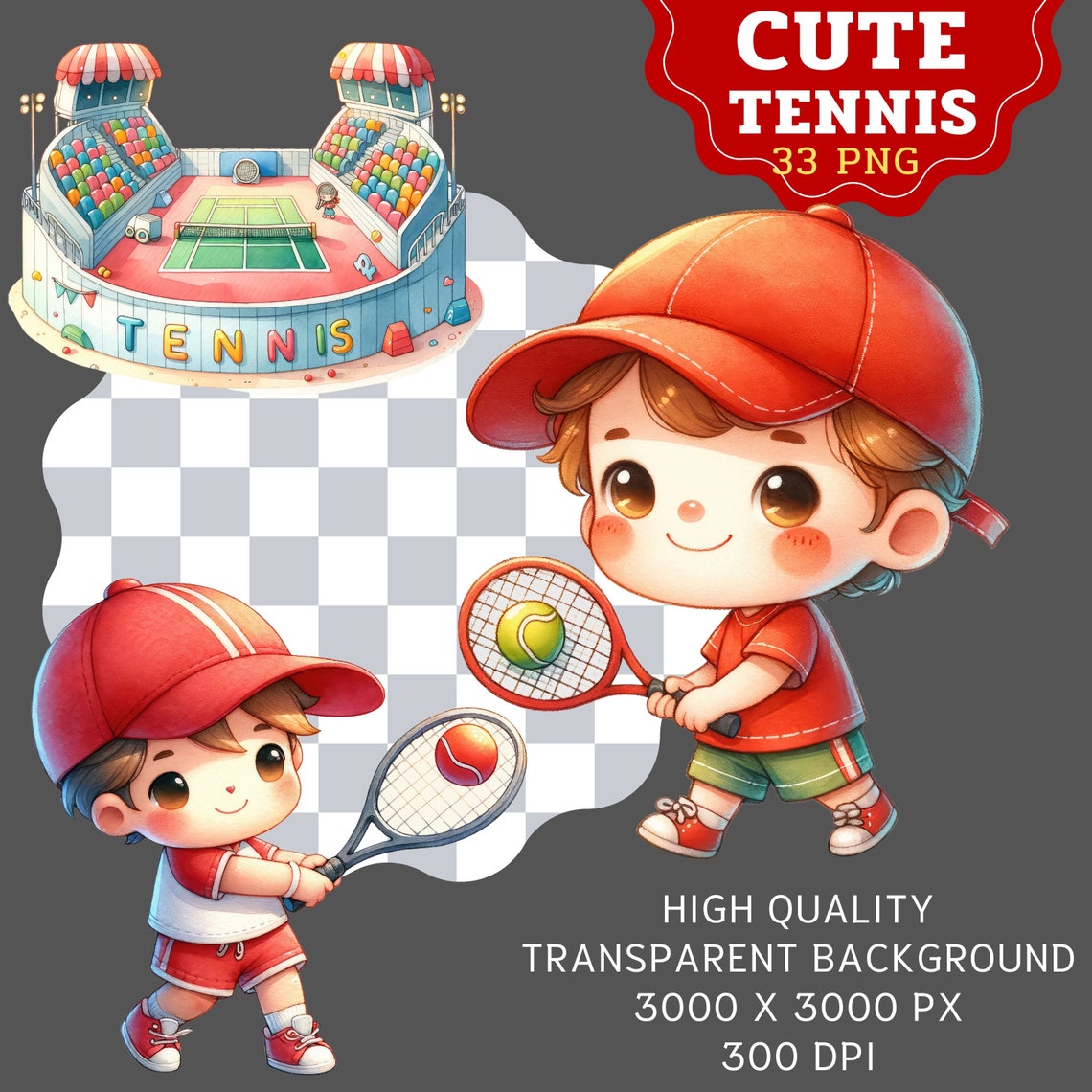 33 Tennis PNG Clipart Bundle, Watercolor Tennis Player, Tennis Clipart ...