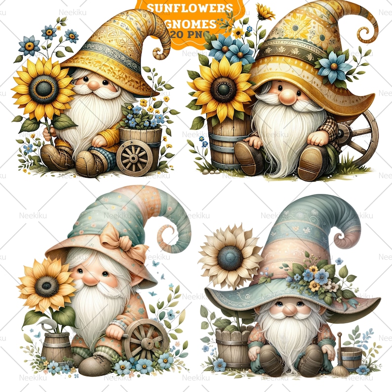 Sunflower Gnome Clipart, Garden Gnome Clipart, Gnome Summer Clipart ...