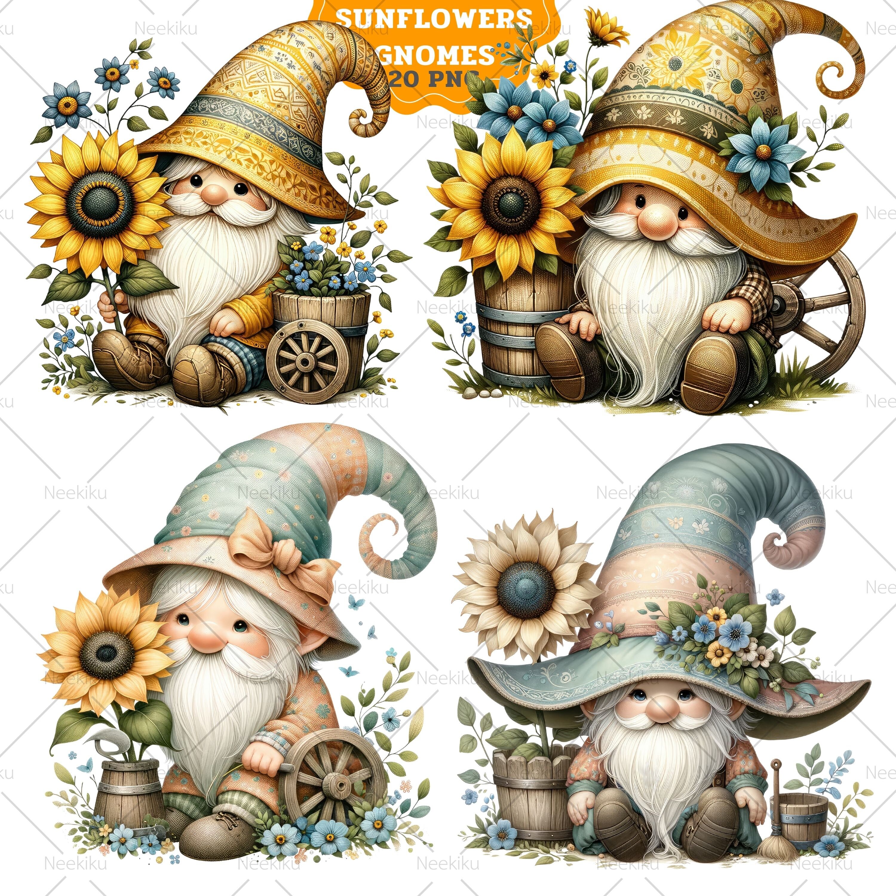 Sunflower Gnome Clipart, Garden Gnome Clipart, Gnome Summer Clipart ...