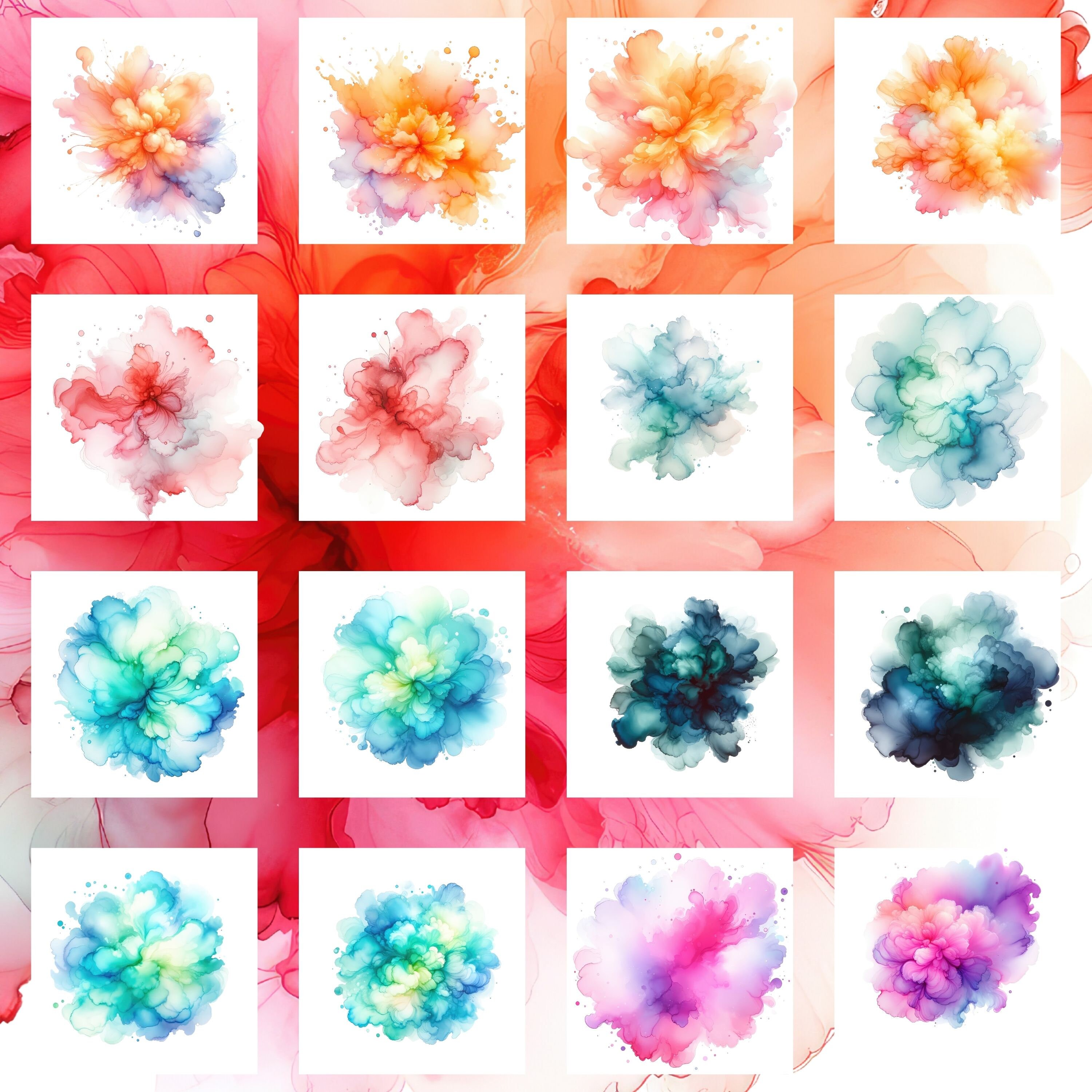 63 Pastel Watercolor Alcohol Ink Splash Clipart, Paint Splatter PNG ...