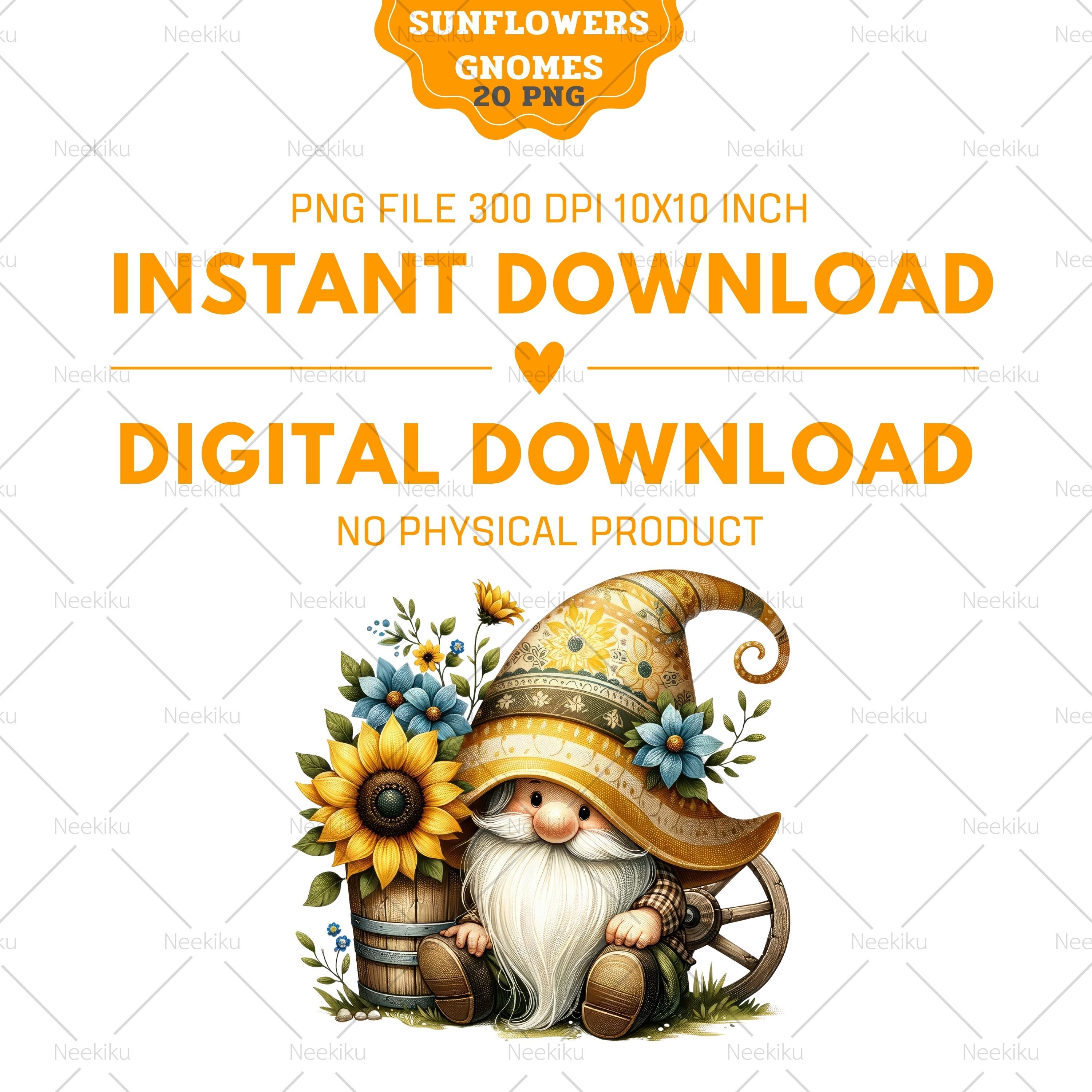 Sunflower Gnome Clipart, Garden Gnome Clipart, Gnome Summer Clipart ...