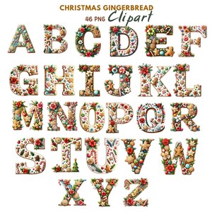 Watercolor Gingerbread Cookie Alphabet Clipart, Christmas Graphics ...