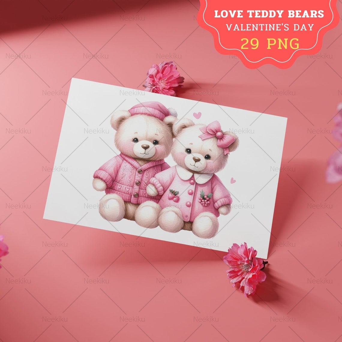 Pink Valentine Teddy Bear Couple Clipart, Nursery Clipart, Valentine ...