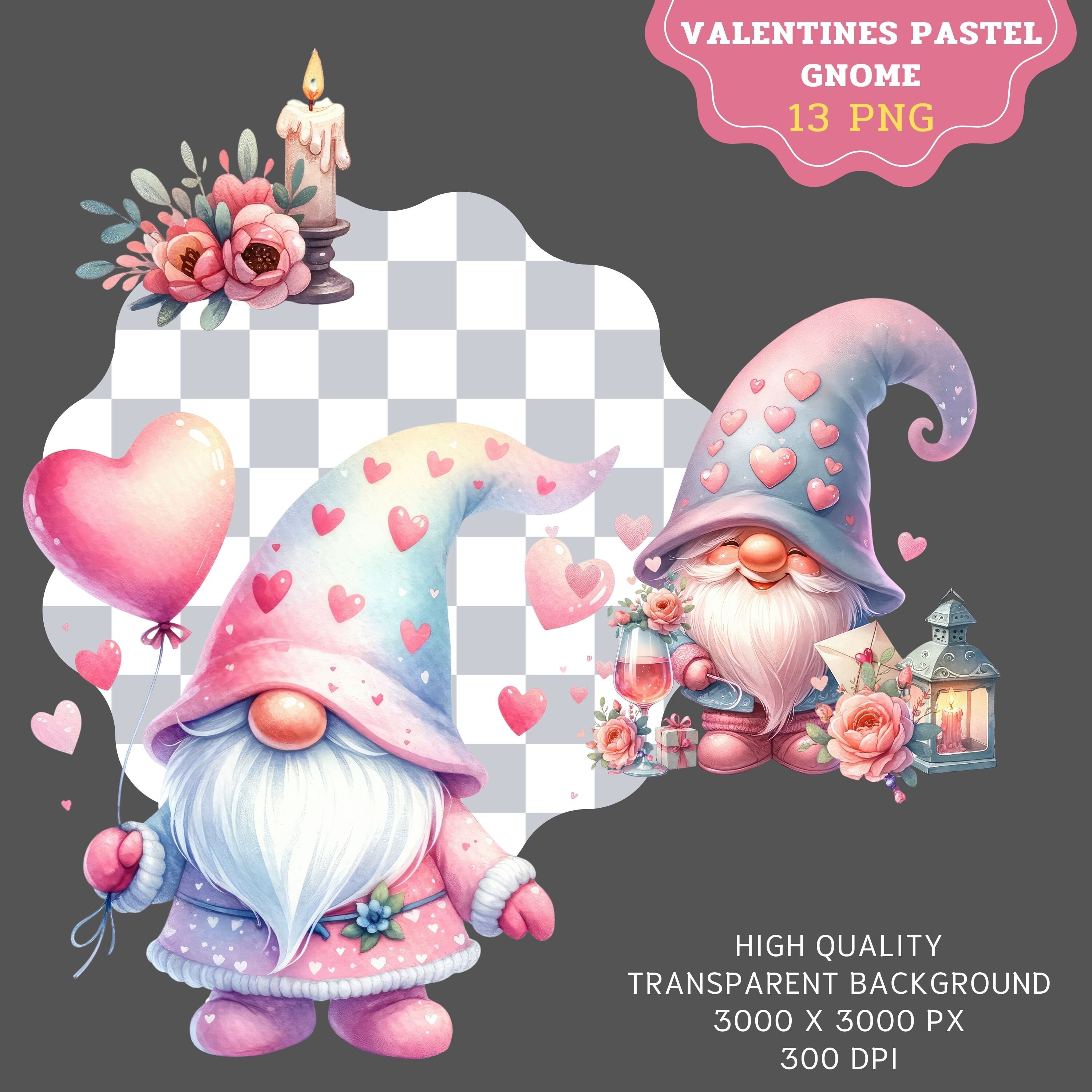 Valentines Pastel Gnome Clipart, Valentines Clipart, Valentines Png ...