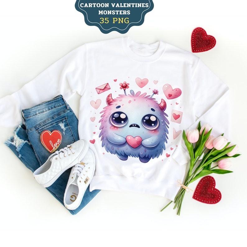 Cute Cartoon Valentines Monsters Clipart, Monsters in Love, Valentines ...