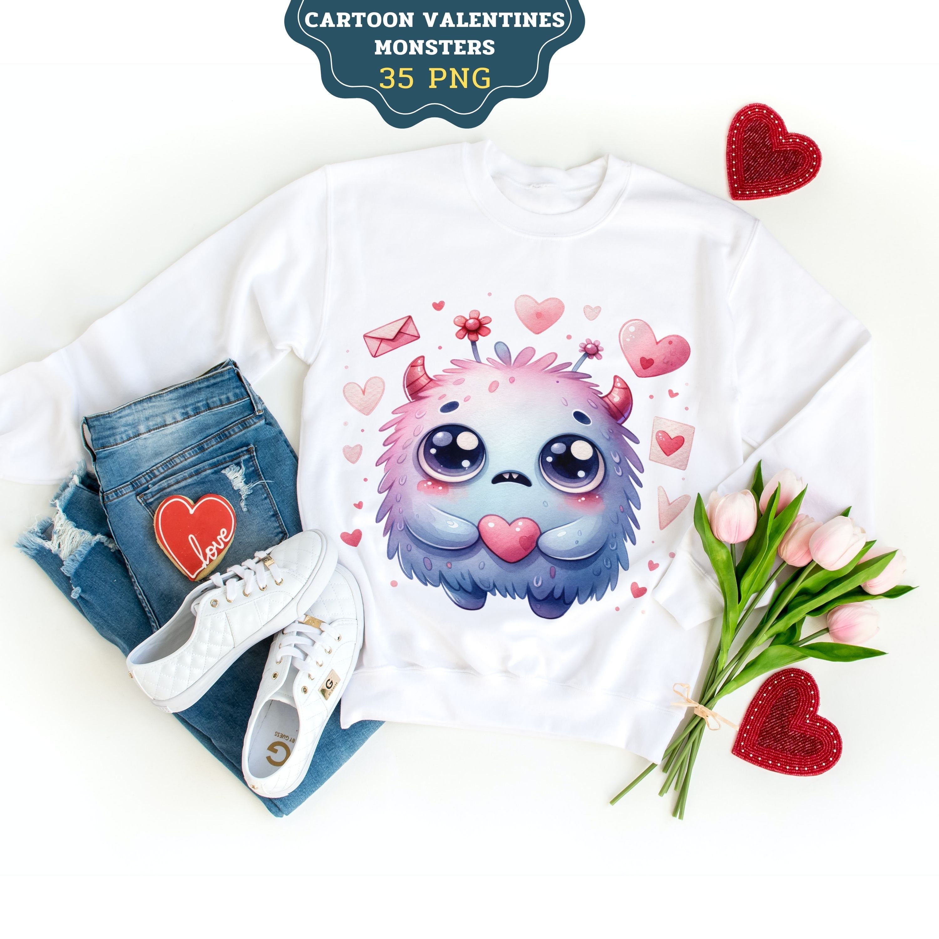 Cute Cartoon Valentines Monsters Clipart, Monsters in Love, Valentines ...