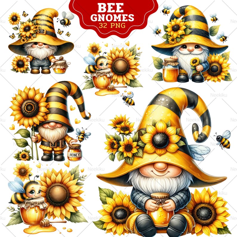 Bee Gnomes Png, Sunflower Gnomes Png, Summer Clipart, Bundle Collection ...
