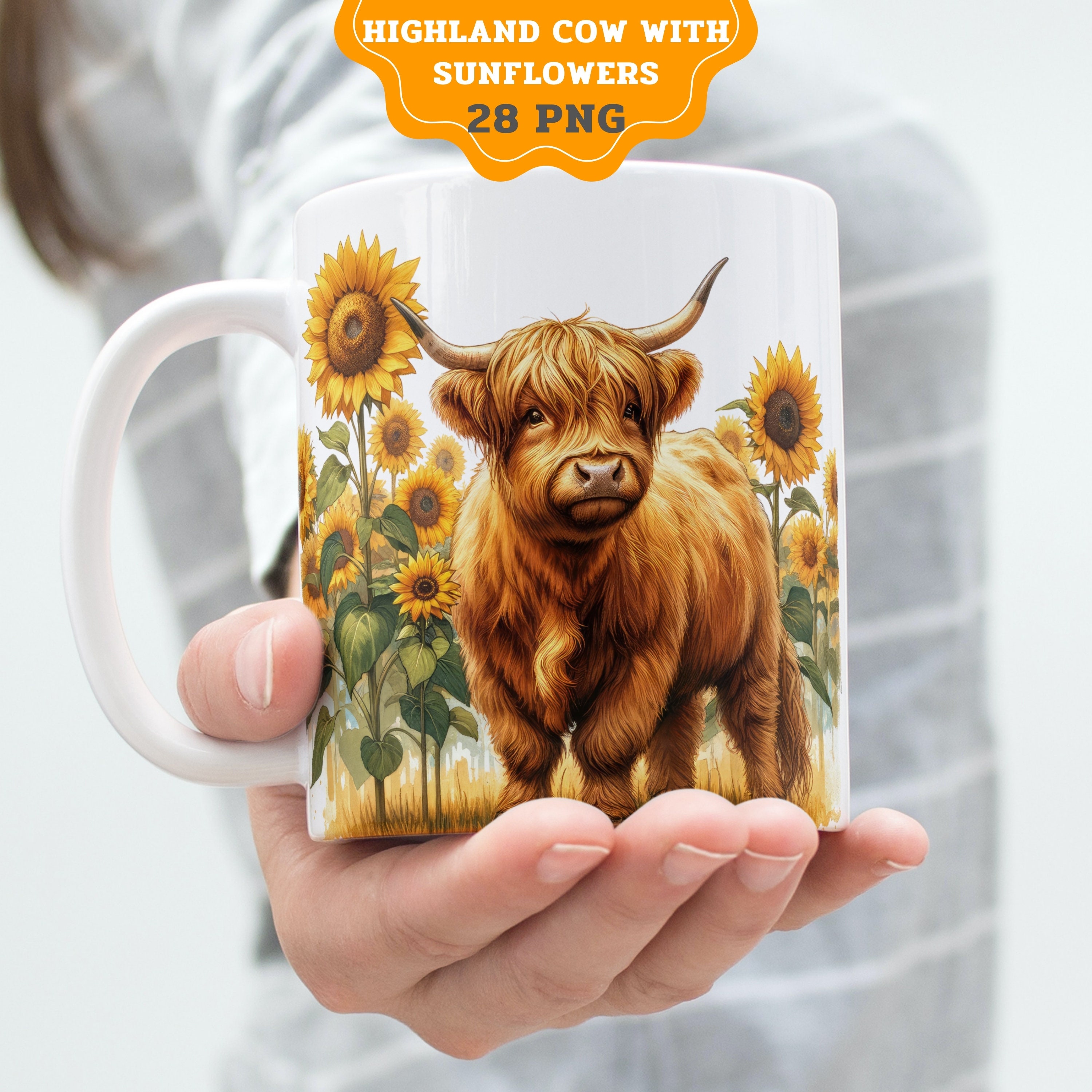Highland Cow With Sunflowers, Sunflowers Watercolor, Highland Cow PN ...