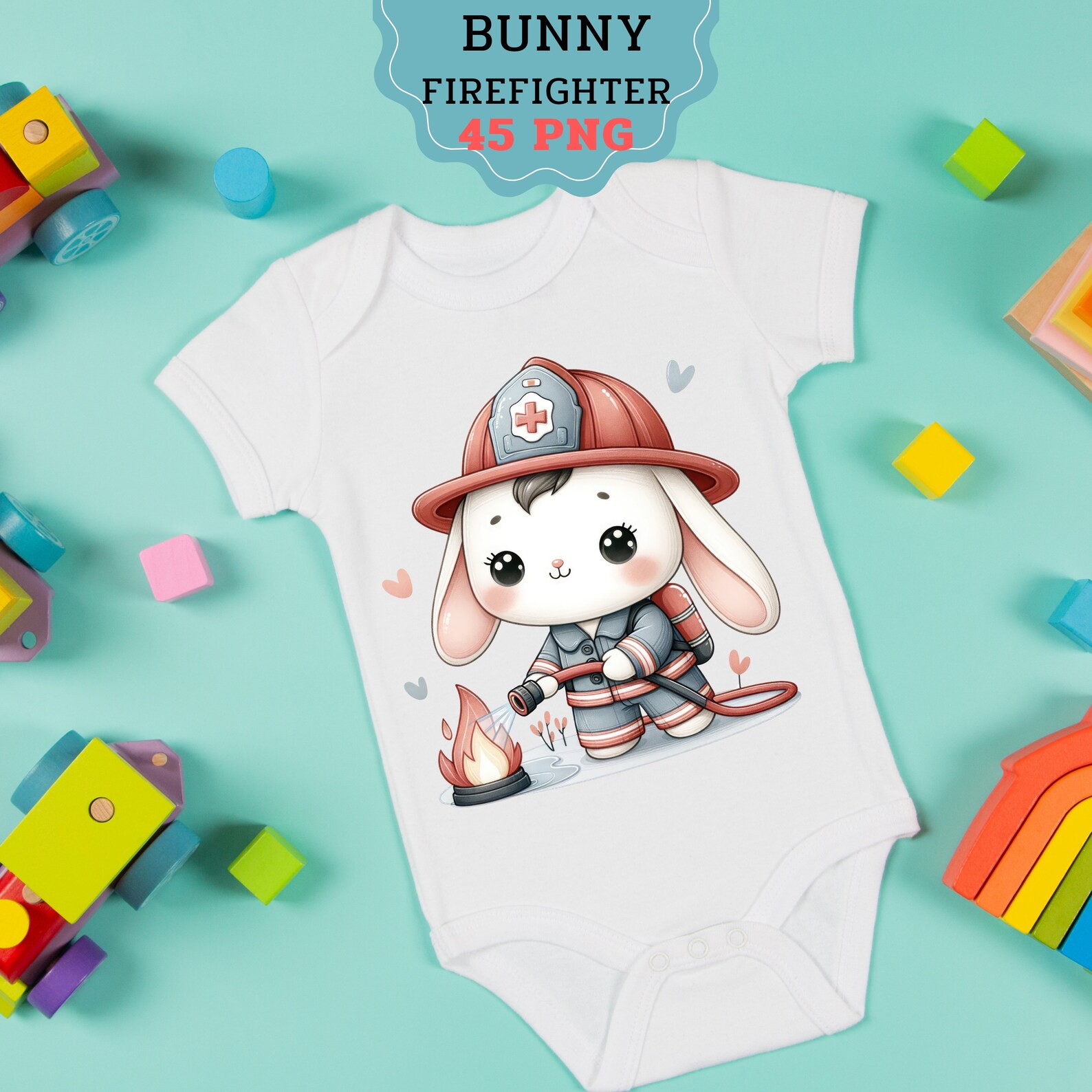 Brave Bunny Firefighter Clipart, Firefighter Collection, Heroic Bunny ...