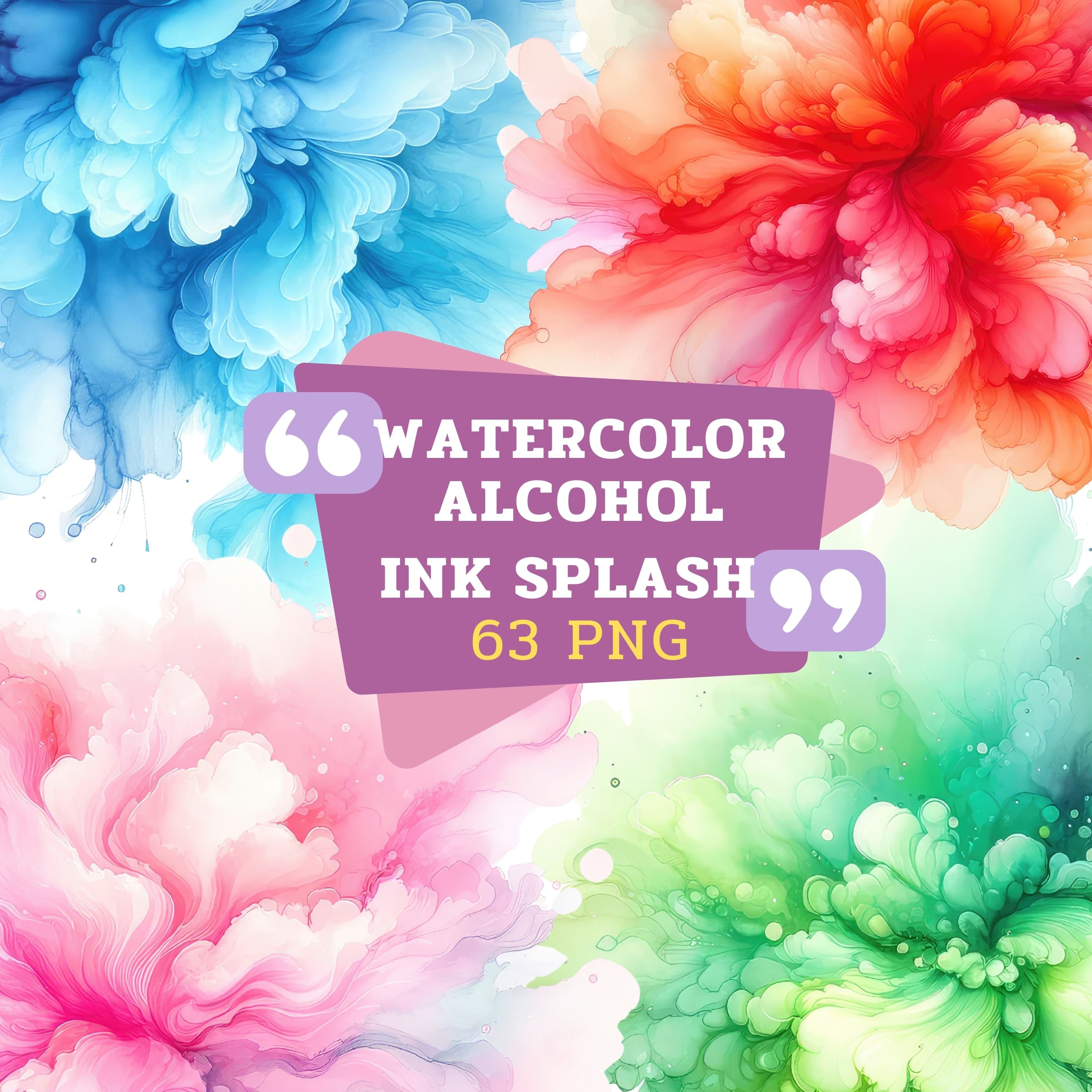 63 Pastel Watercolor Alcohol Ink Splash Clipart, Paint Splatter PNG ...