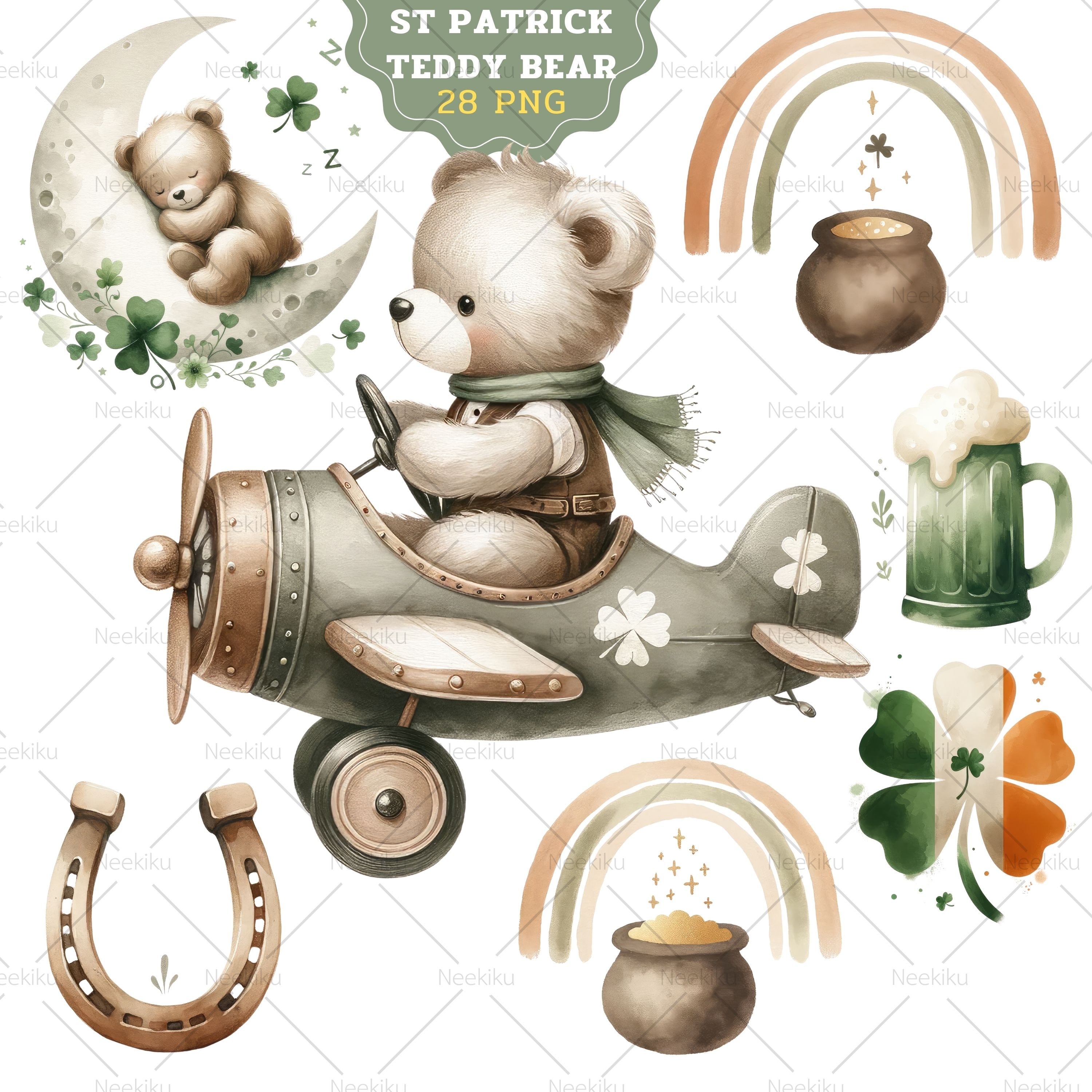 St Patrick Teddy Bear Clipart, St Patrick Minimalist Style, Teddy Bear ...