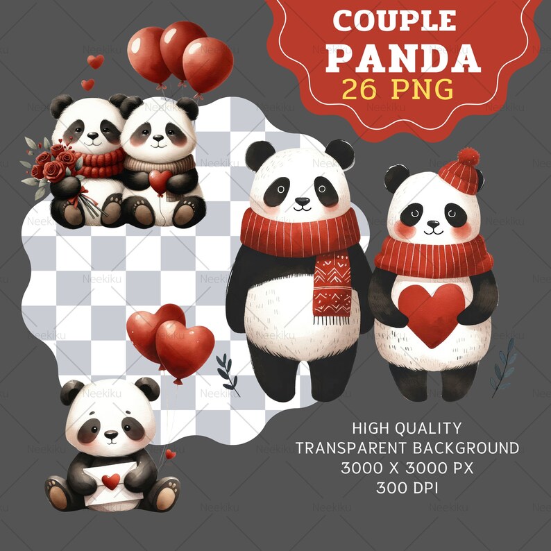 Valentine Cute Panda Clipart, Valentine Panda Clipart, Love Clipart ...