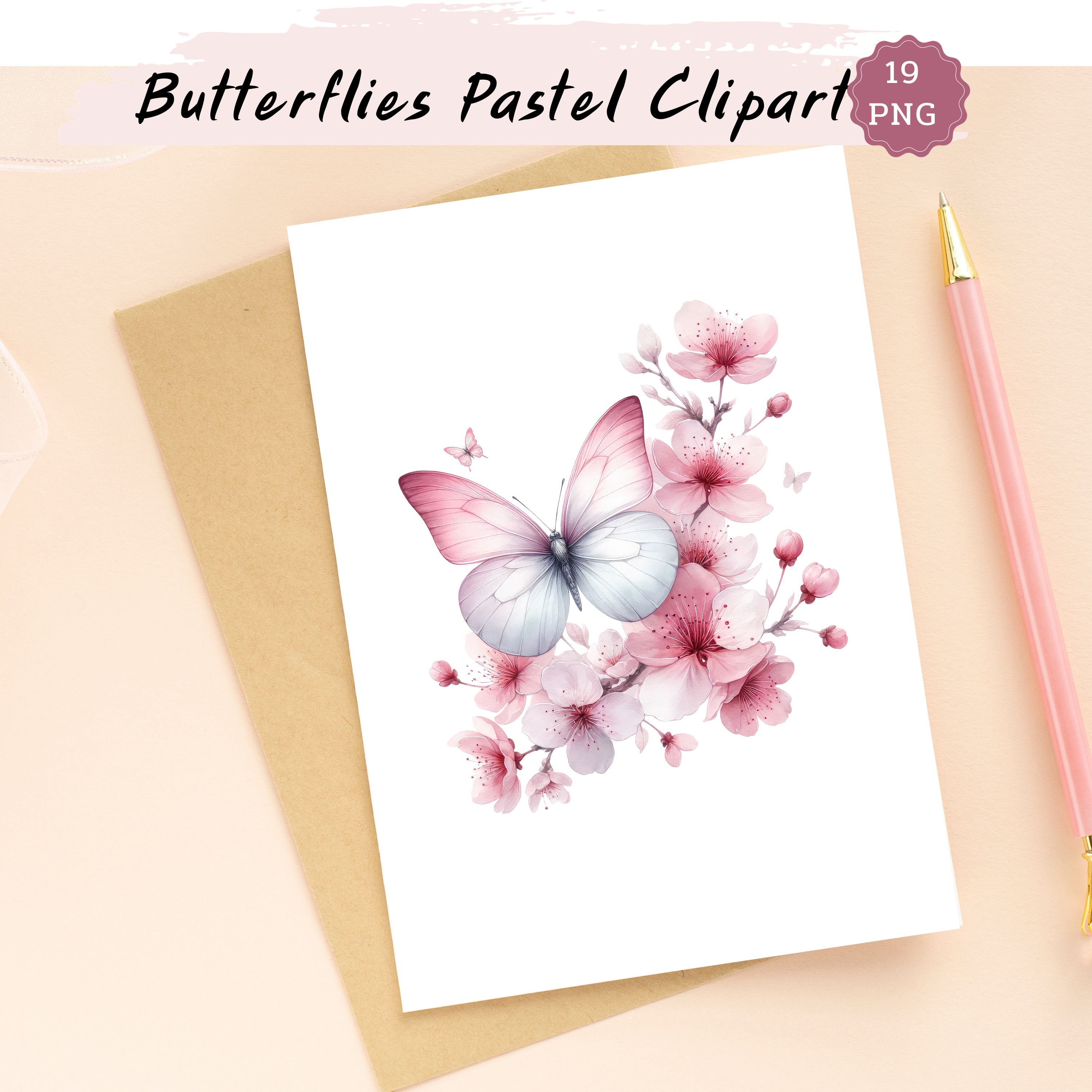 Watercolor Butterflies Clipart, Stickers Clipart, Pastel Pink ...