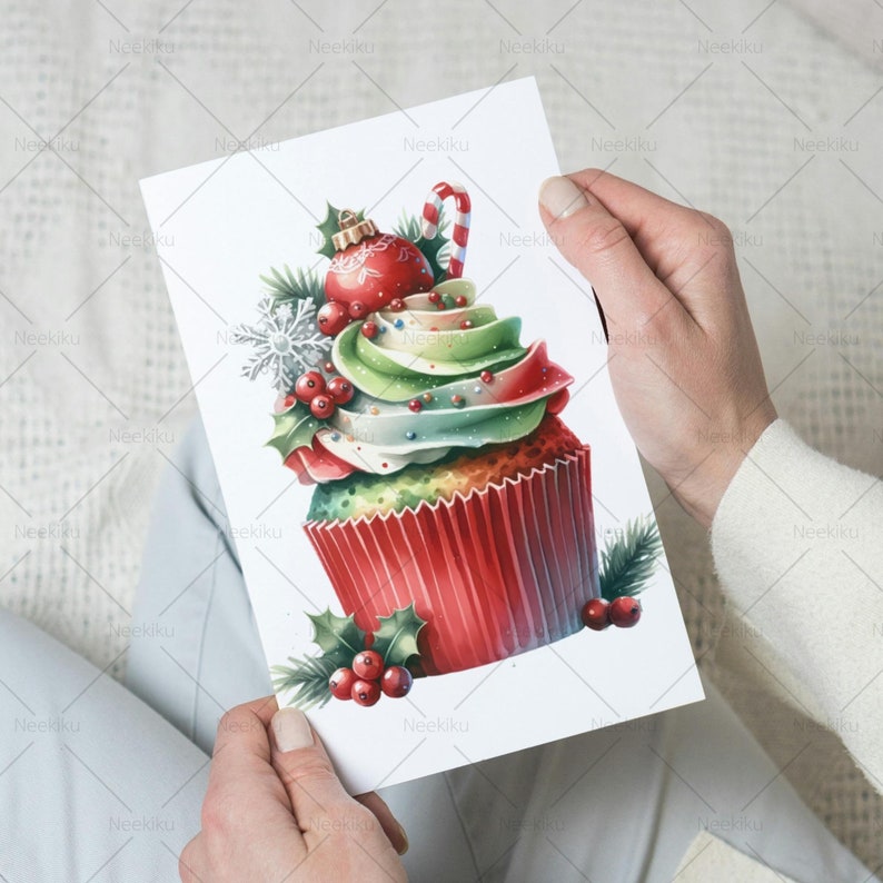 Watercolor Christmas Cupcakes Clipart: Festive PNG Dessert (digital ...