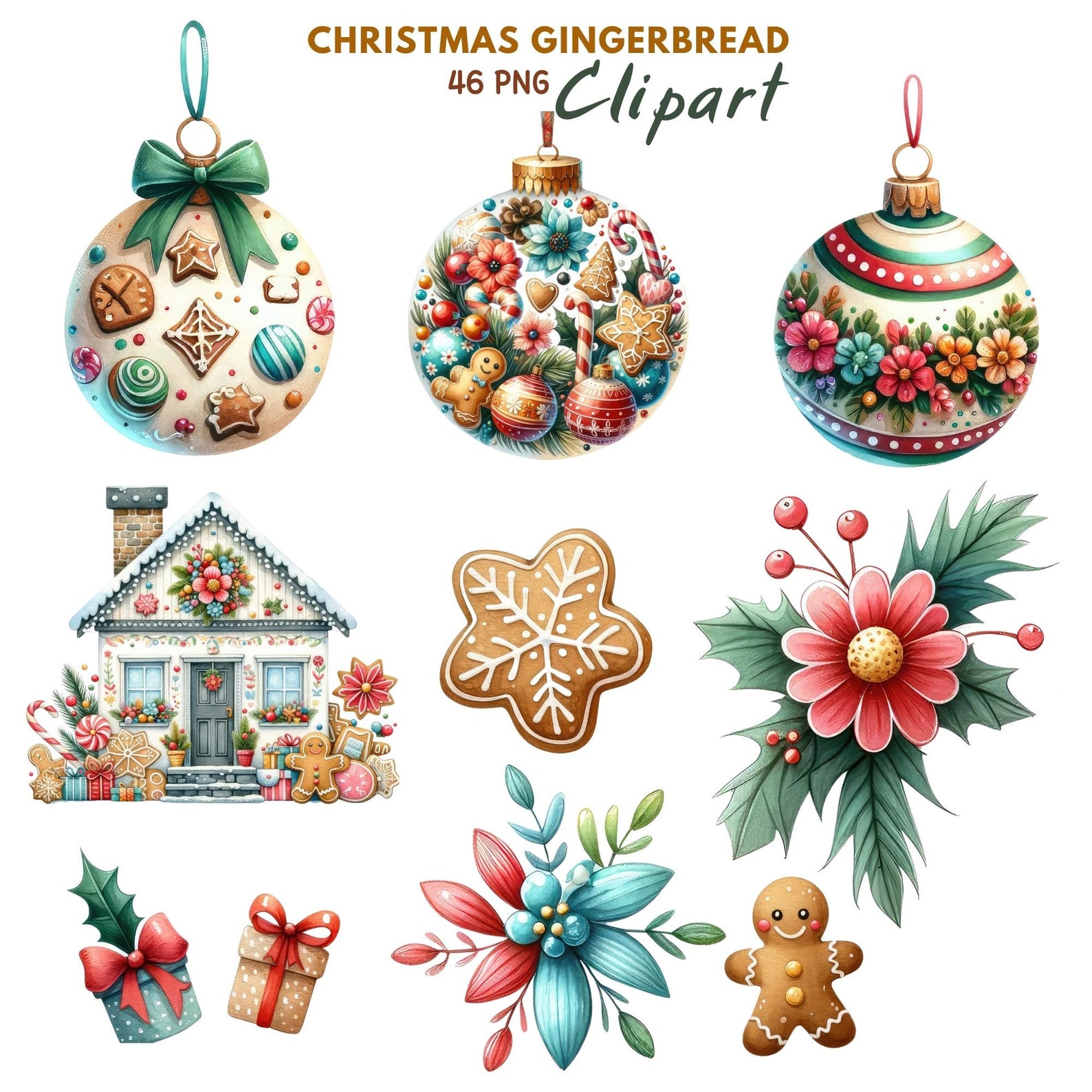 Watercolor Gingerbread Cookie Alphabet Clipart, Christmas Graphics ...