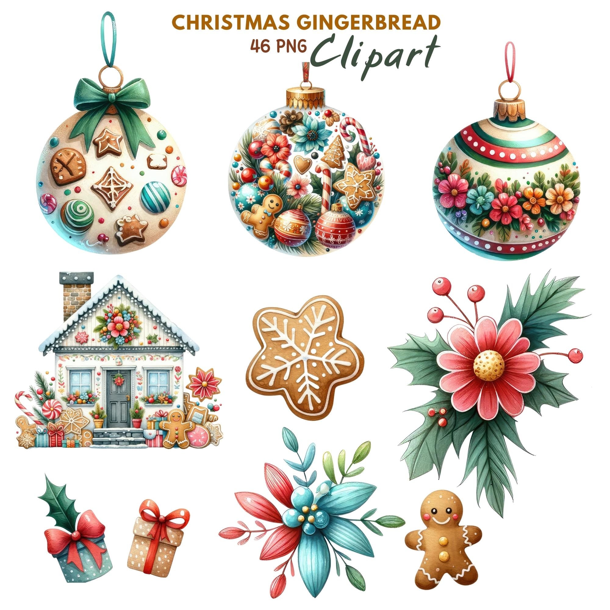 Watercolor Gingerbread Cookie Alphabet Clipart, Christmas Graphics ...