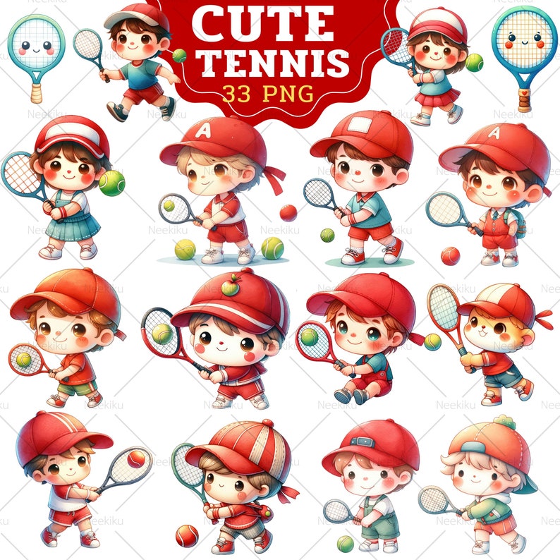 33 Tennis PNG Clipart Bundle, Watercolor Tennis Player, Tennis Clipart ...