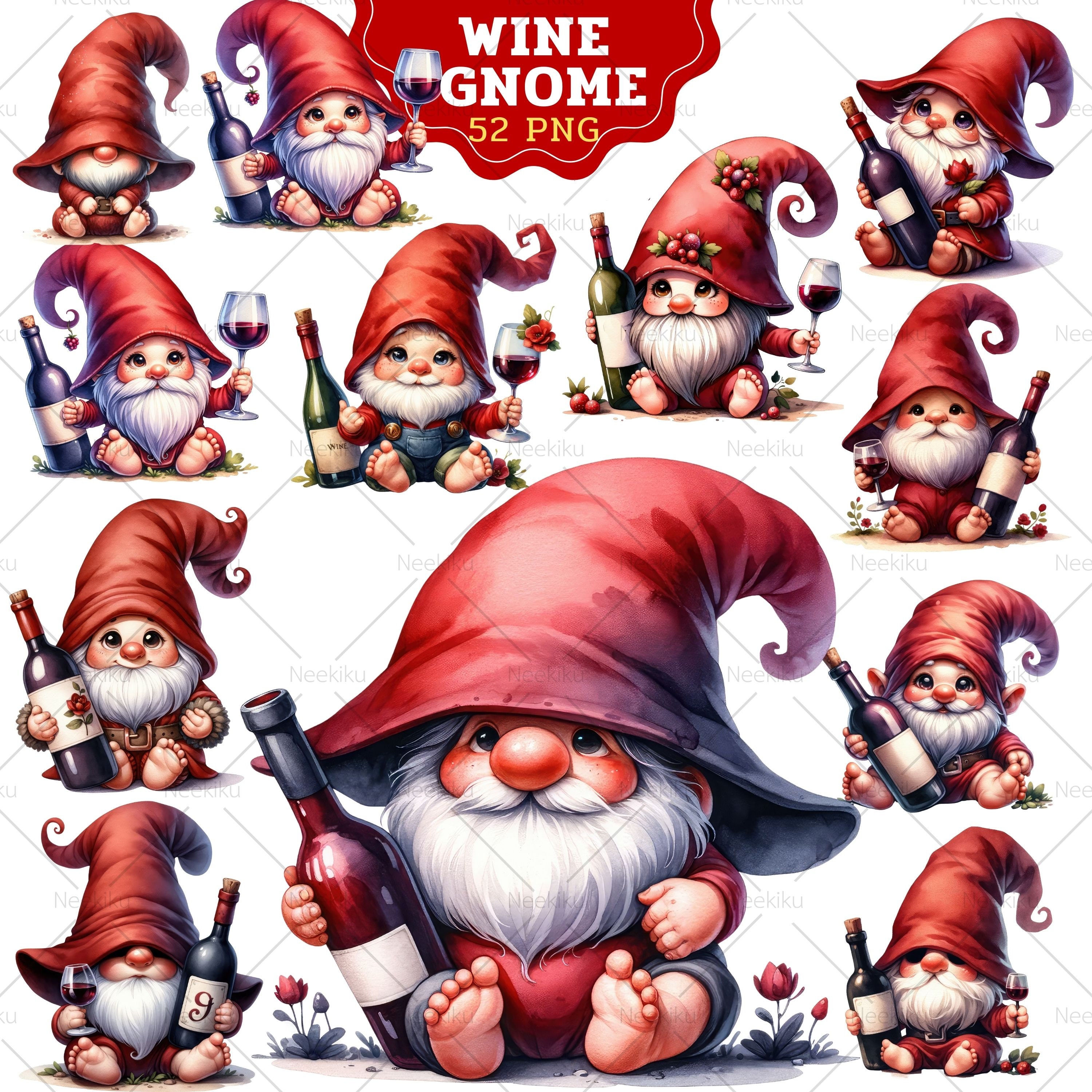 Wine Gnome Png Sublimation Design, Wine Gnome Watercolor PNG, Wine Down ...