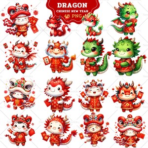 2024 Cute Dragon Clipart, Baby Dragon for Kids, Chinese Lunar New Year ...