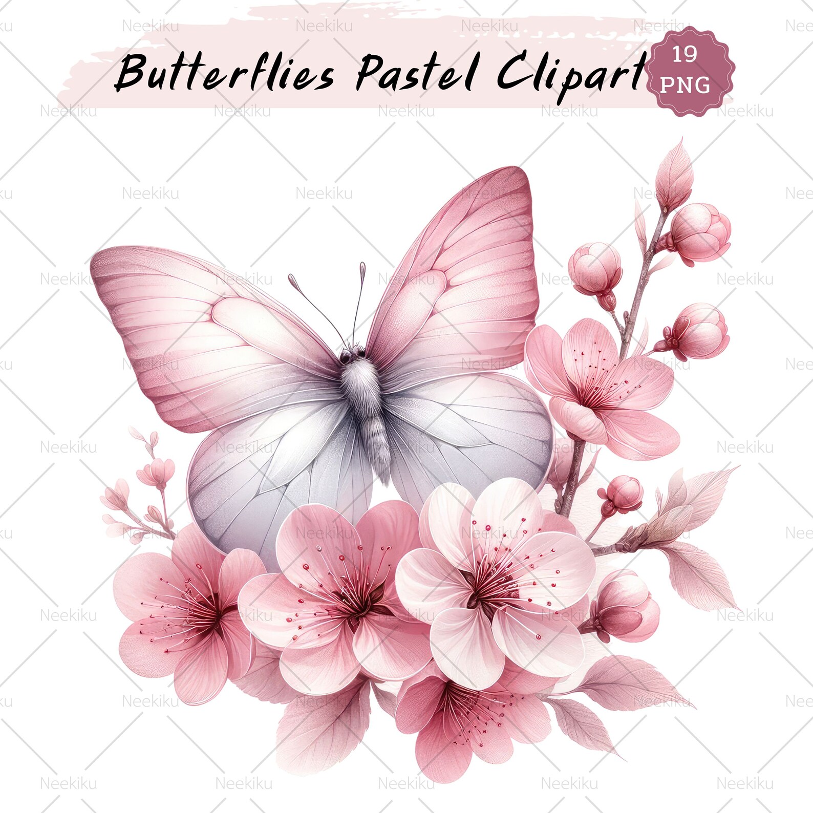 Watercolor Butterflies Clipart, Stickers Clipart, Pastel Pink ...