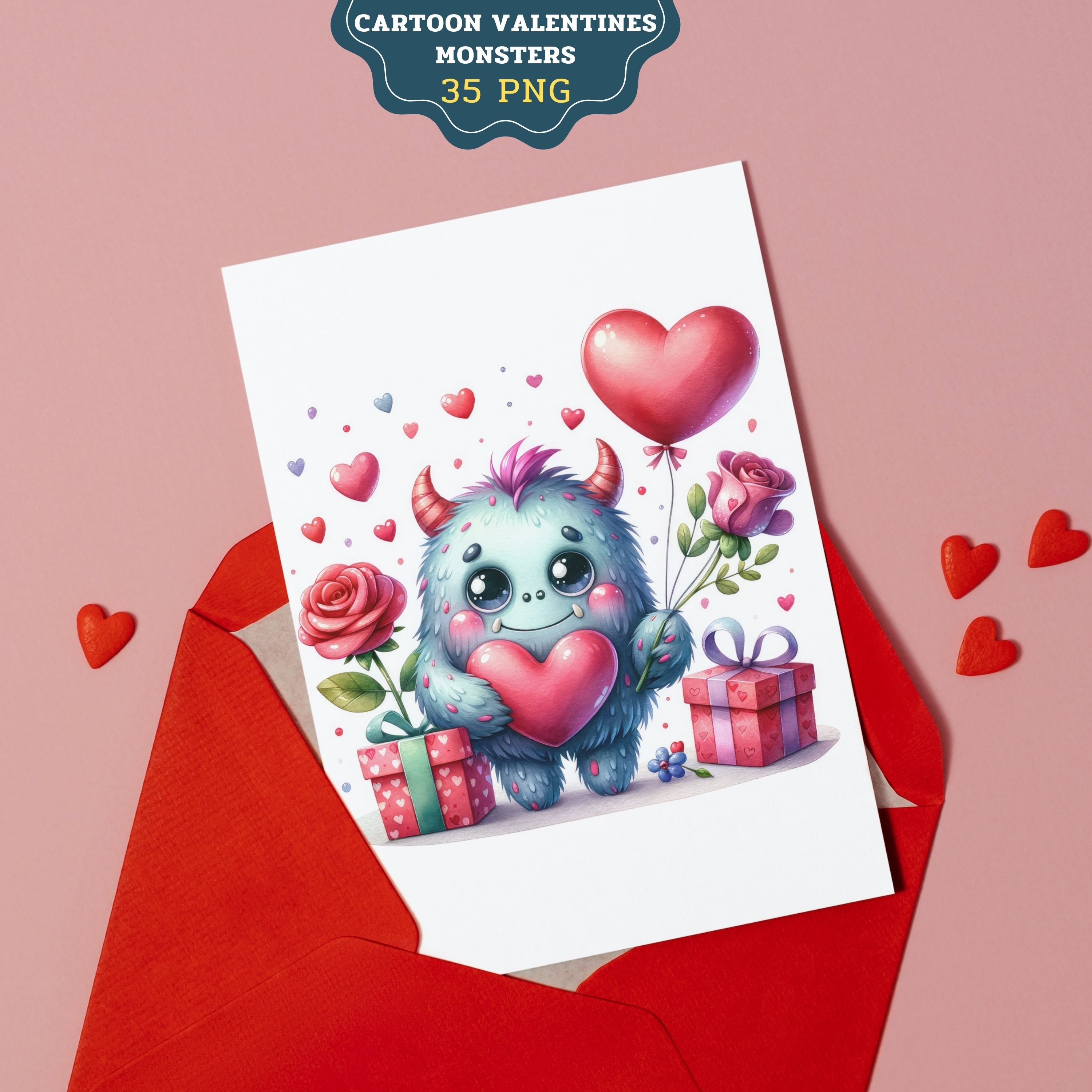 Cute Cartoon Valentines Monsters Clipart, Monsters in Love, Valentines ...