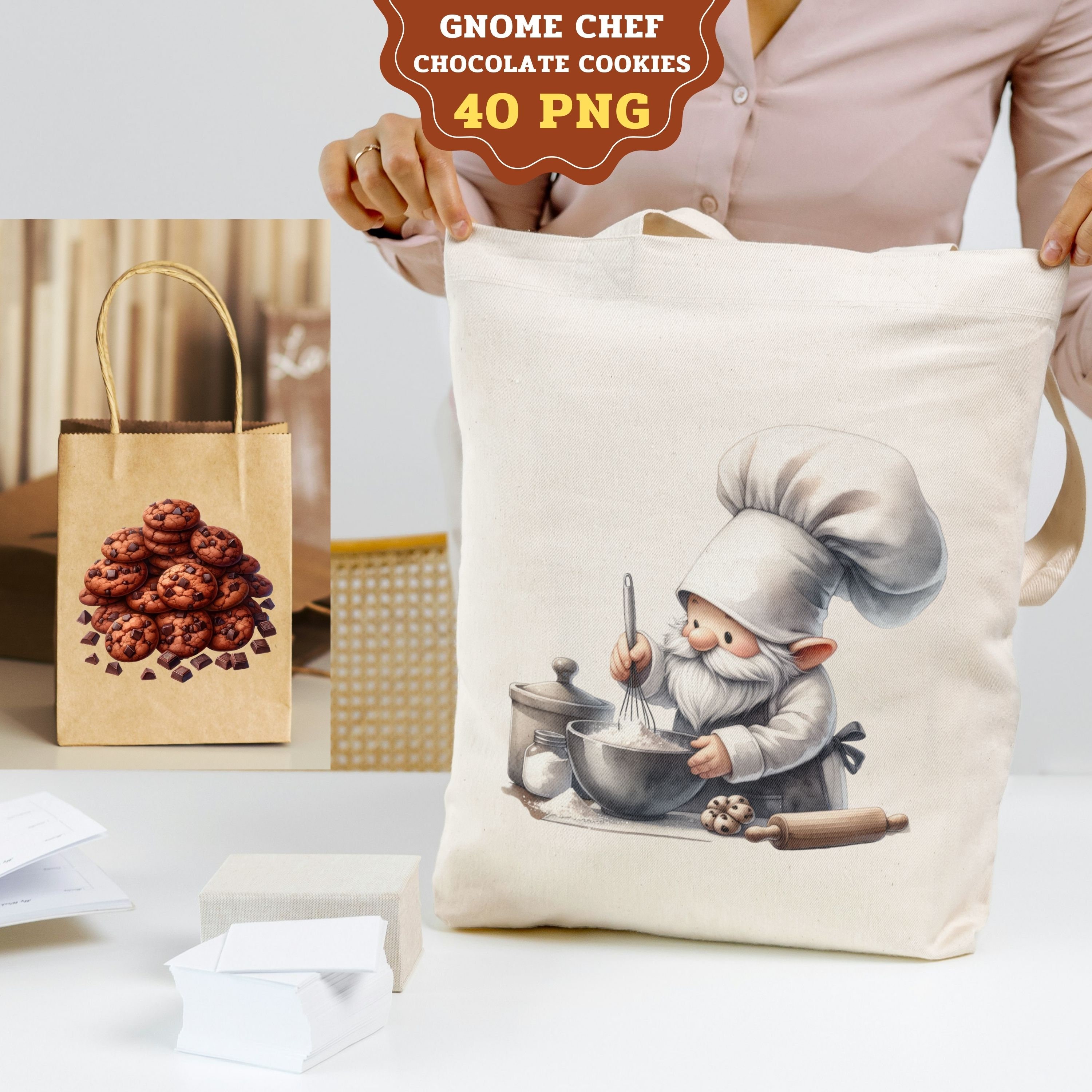 Chef Gnomes Watercolor Clipart PNG, Chocolate Chip Cookies Clipart ...