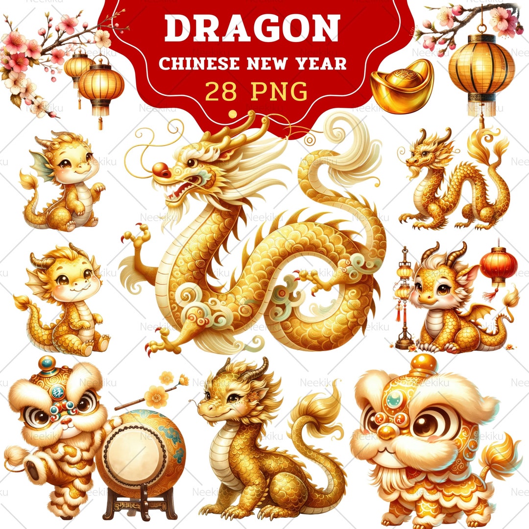 2024 Cute Dragon Clipart, Dragon for Kids, Chinese Lunar New Year ...