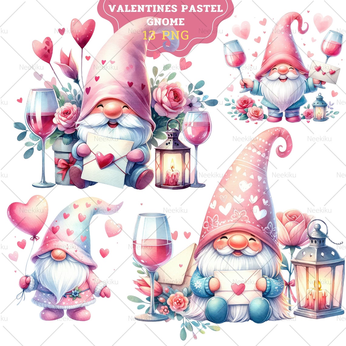 Valentines Pastel Gnome Clipart, Valentines Clipart, Valentines Png ...