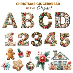 Watercolor Gingerbread Cookie Alphabet Clipart, Christmas Graphics ...