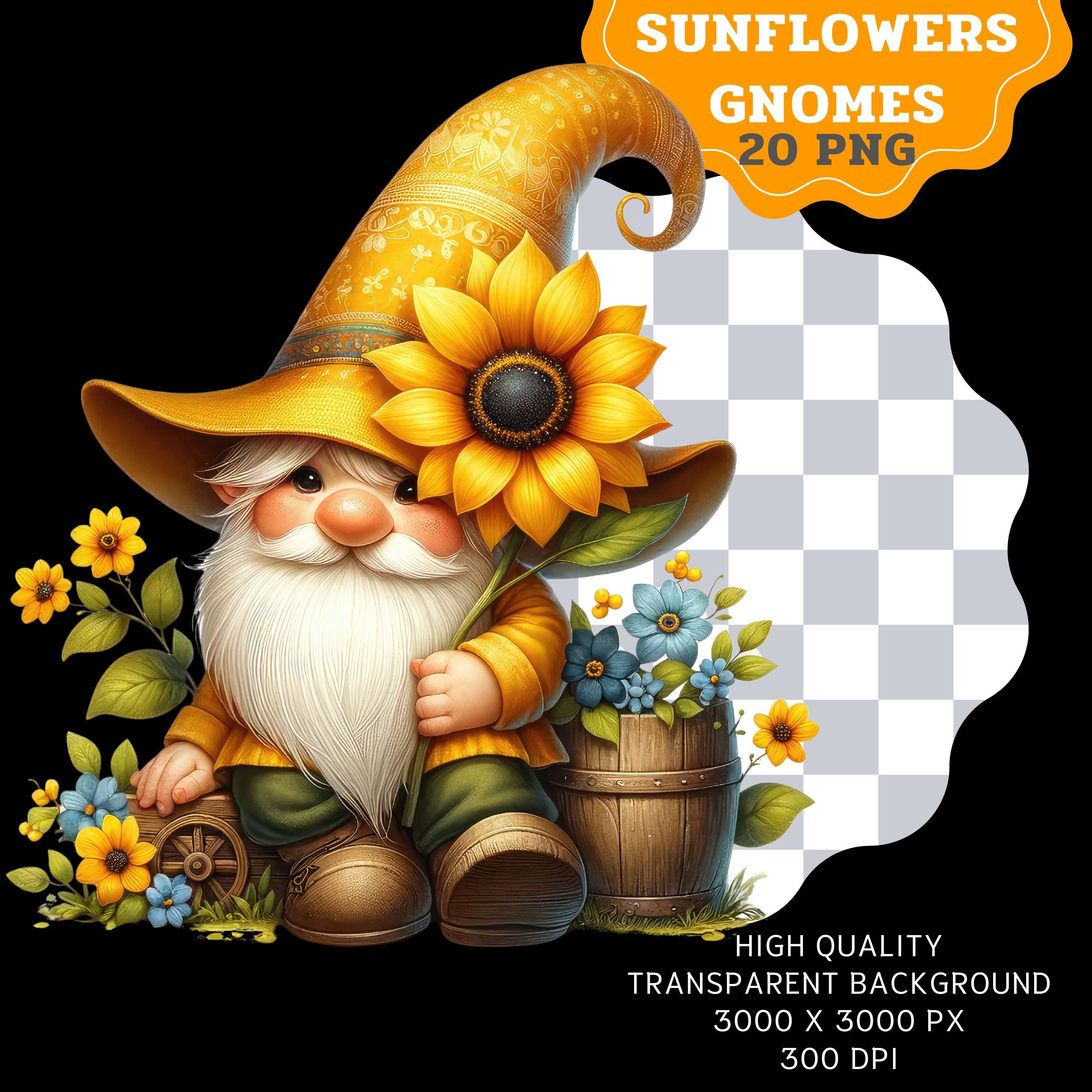 Sunflower Gnome Clipart, Garden Gnome Clipart, Gnome Summer Clipart ...
