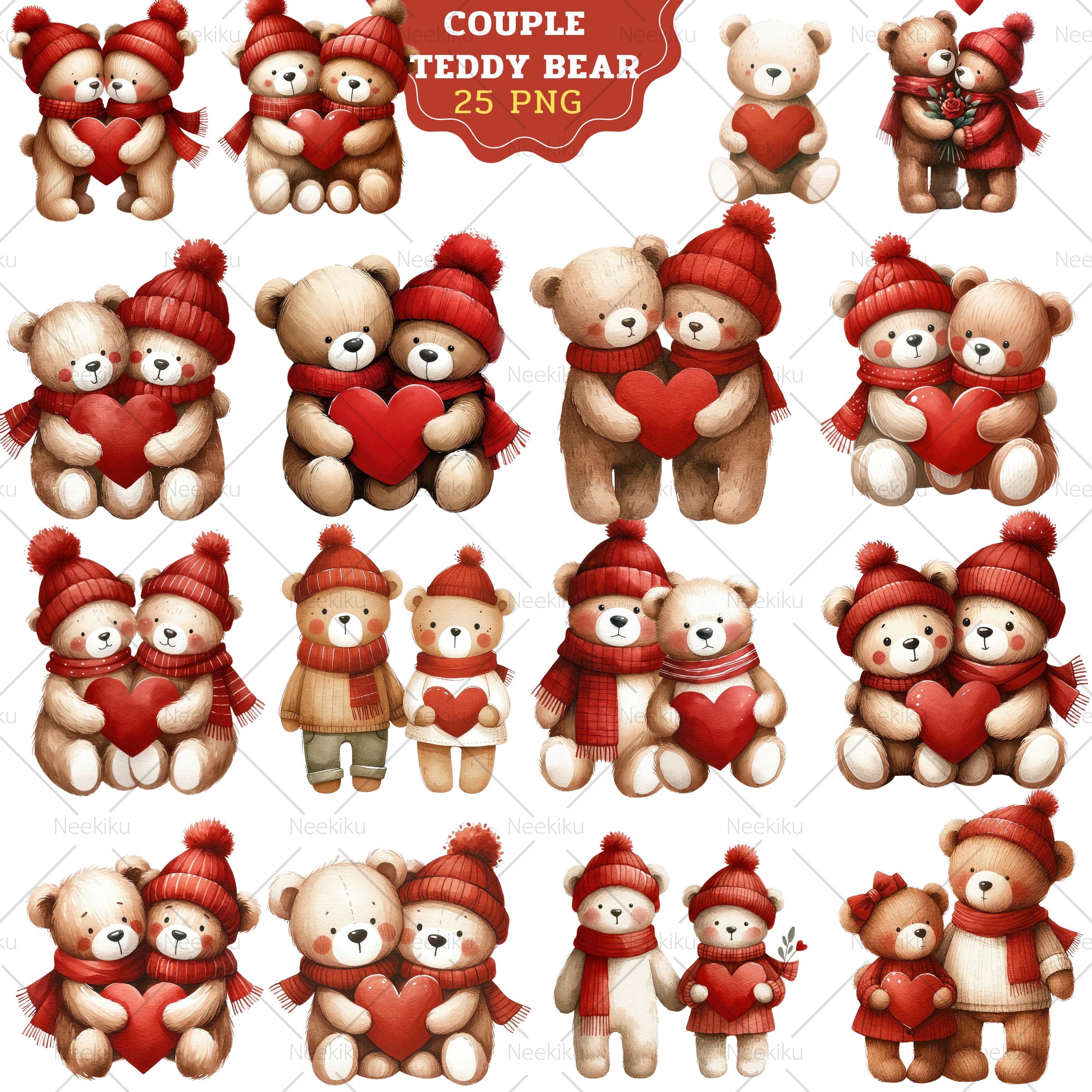 Couple Bear Clipart, Teddy in Love PNG, Teddy Bear Watercolor ...