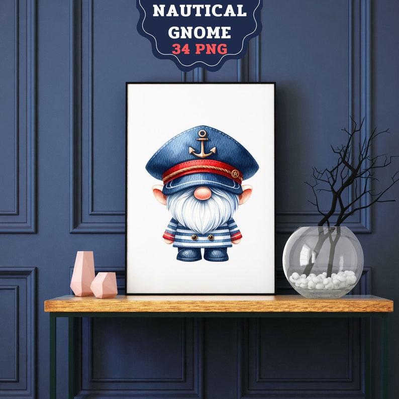 Nautical Gnome Clipart Bundle, Summer Clipart, Navy Blue Nautical ...