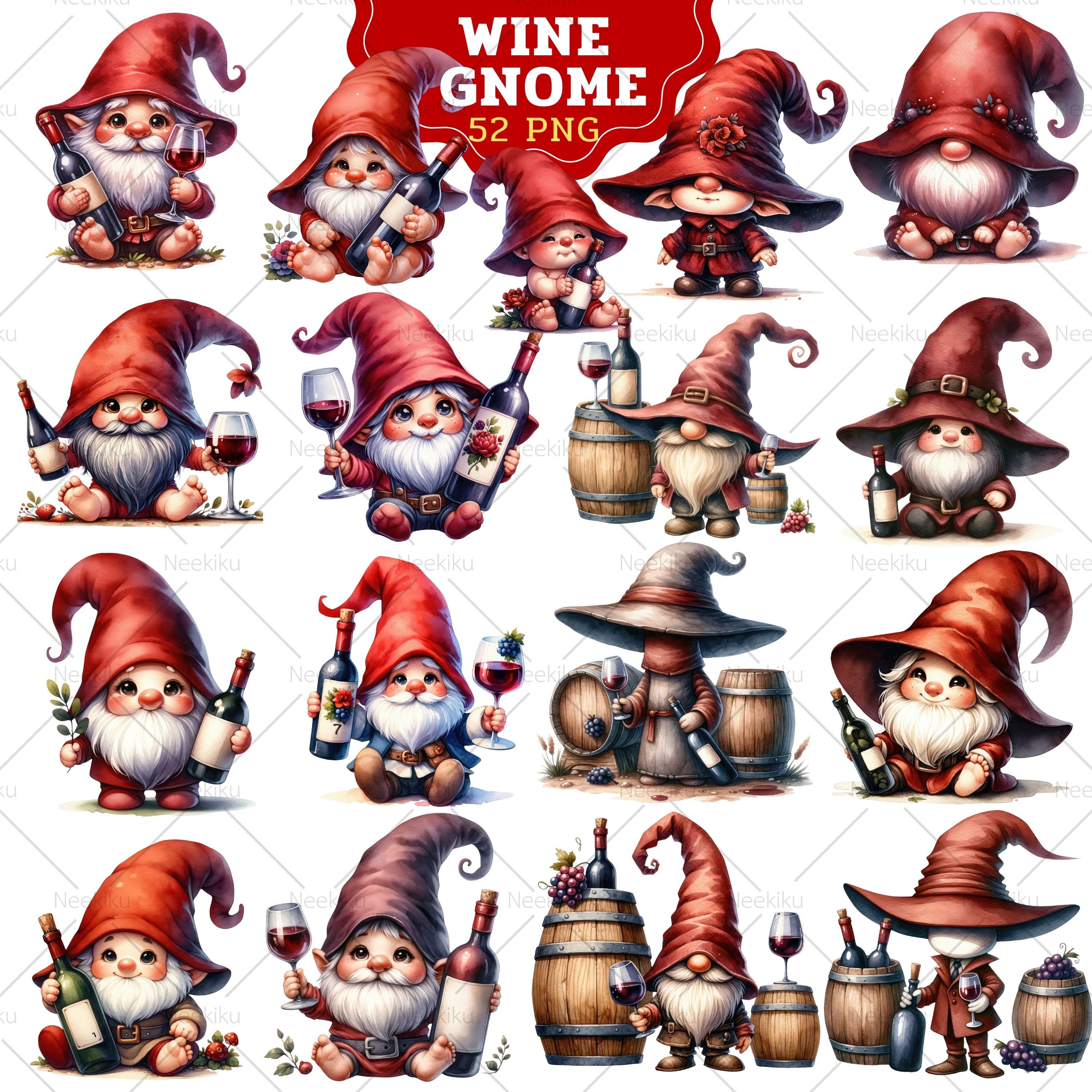 Wine Gnome Png Sublimation Design, Wine Gnome Watercolor PNG, Wine Down ...