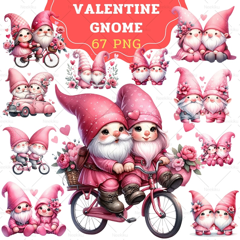Watercolor Valentines Gnomes Clipart, Gnomes PNG, Valentines Day ...