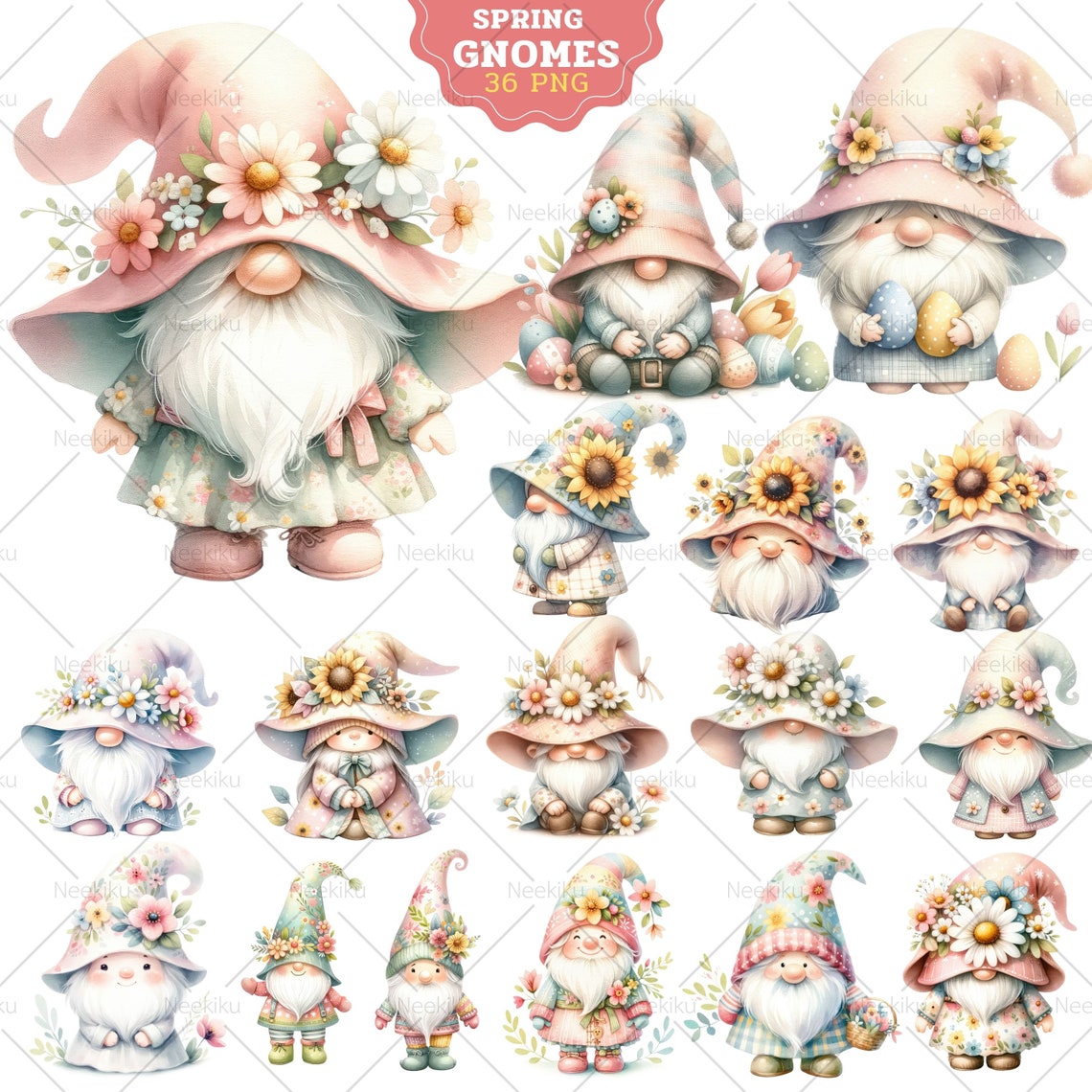 Spring Gnomes PNG Bundle Collection, Flowers Gnomes PNG, Commercial Use ...