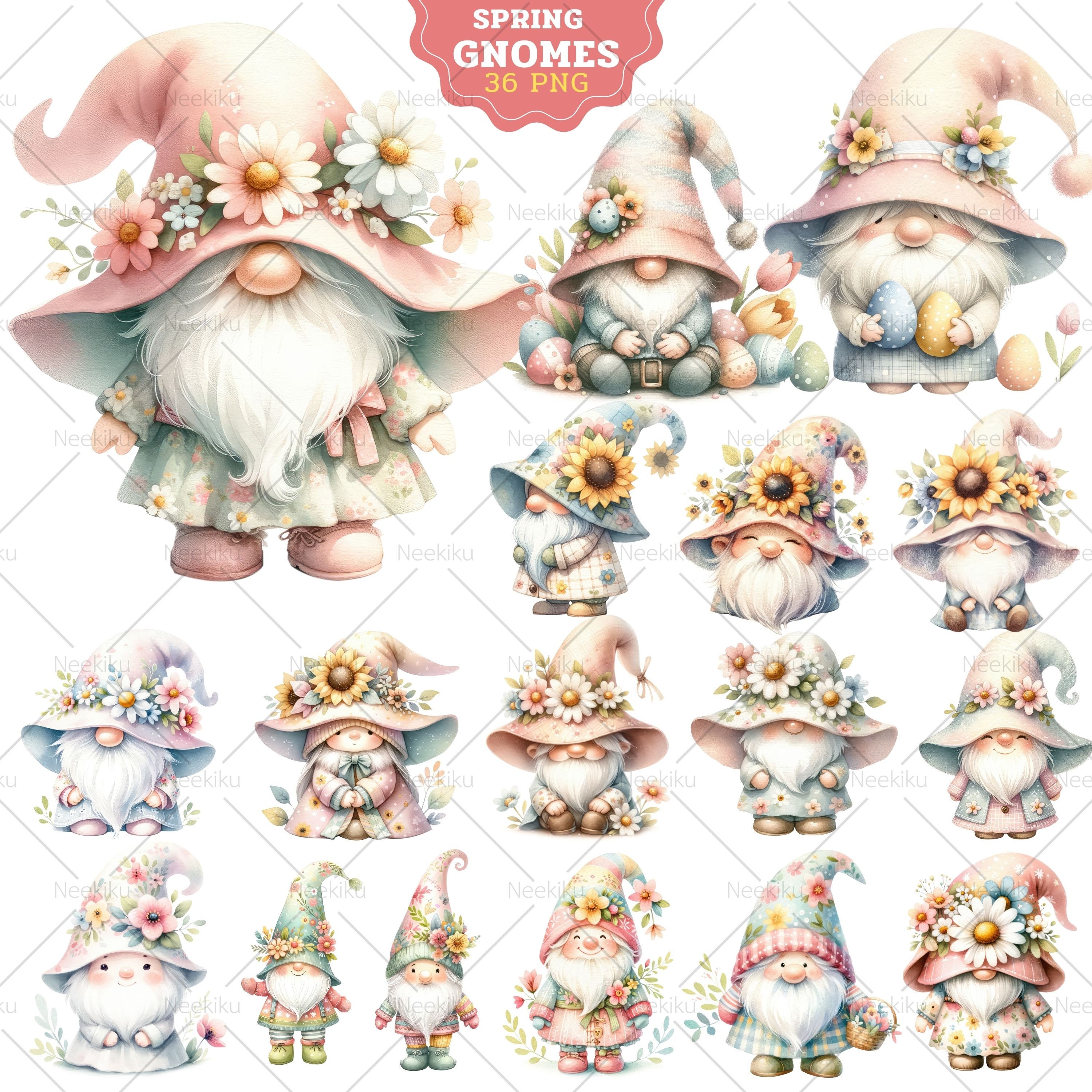 Spring Gnomes PNG Bundle Collection, Flowers Gnomes PNG, Commercial Use ...