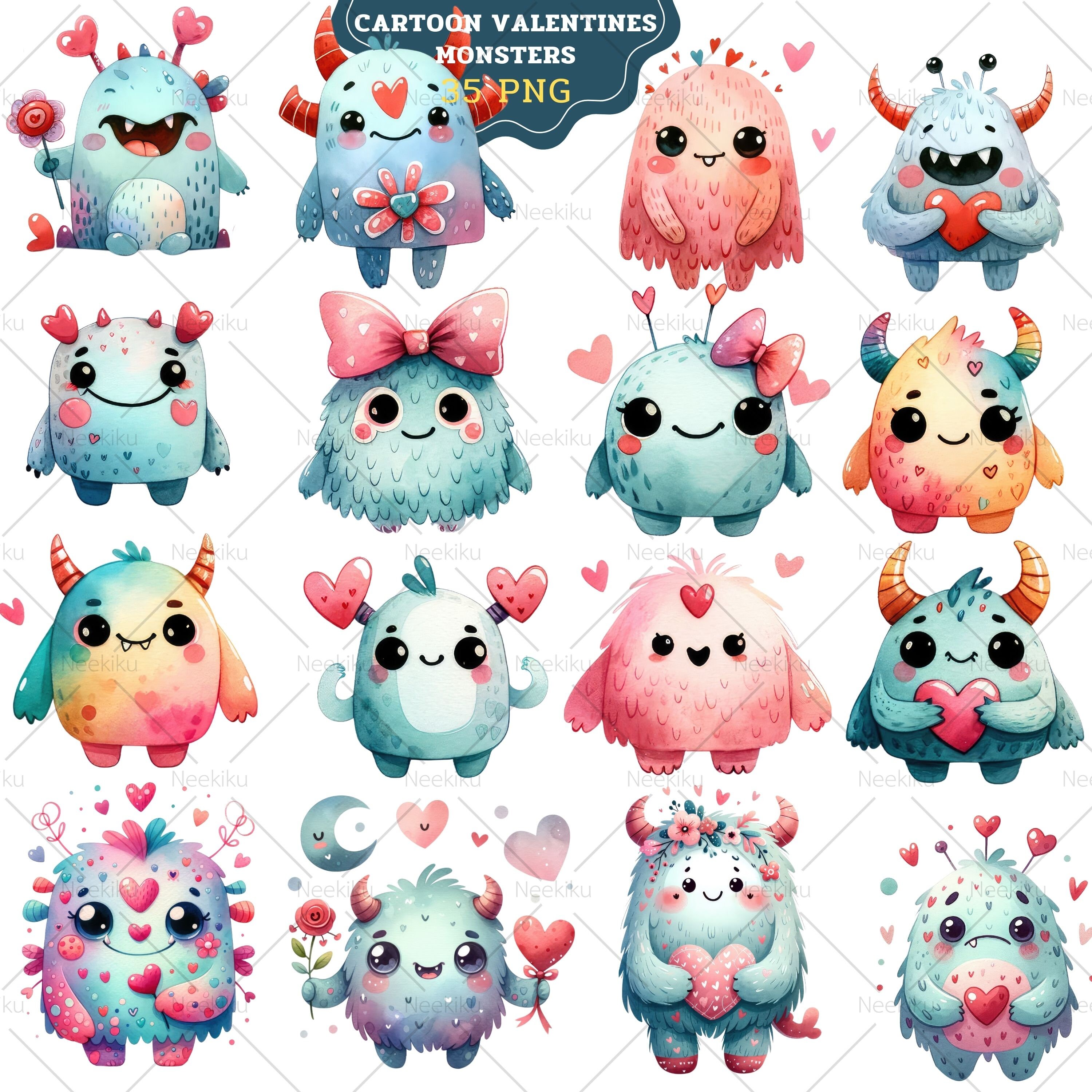 Cute Cartoon Valentines Monsters Clipart, Monsters in Love, Valentines ...