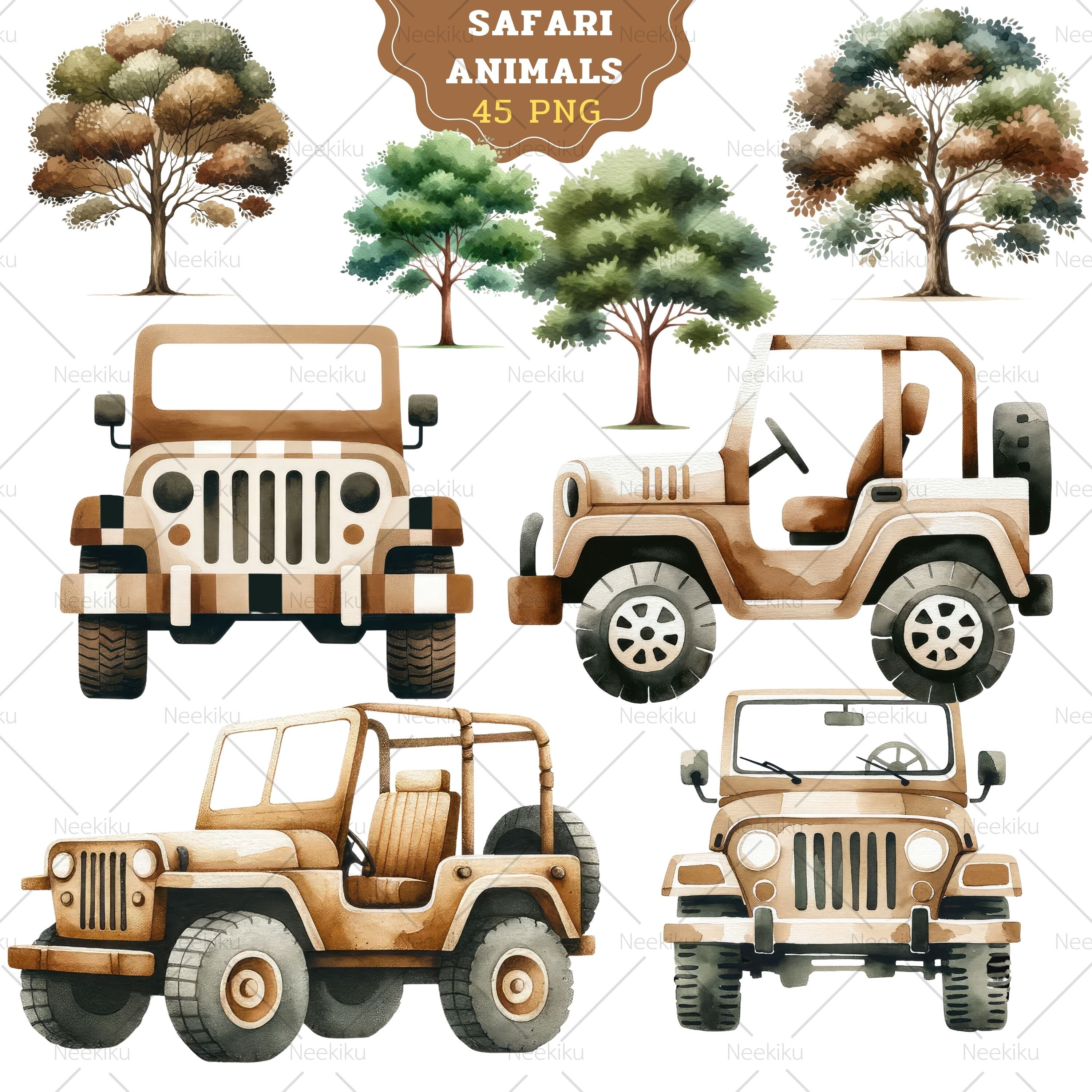 Safari Baby Animals Watercolor Clipart, Jungle Animal Nursery Art ...