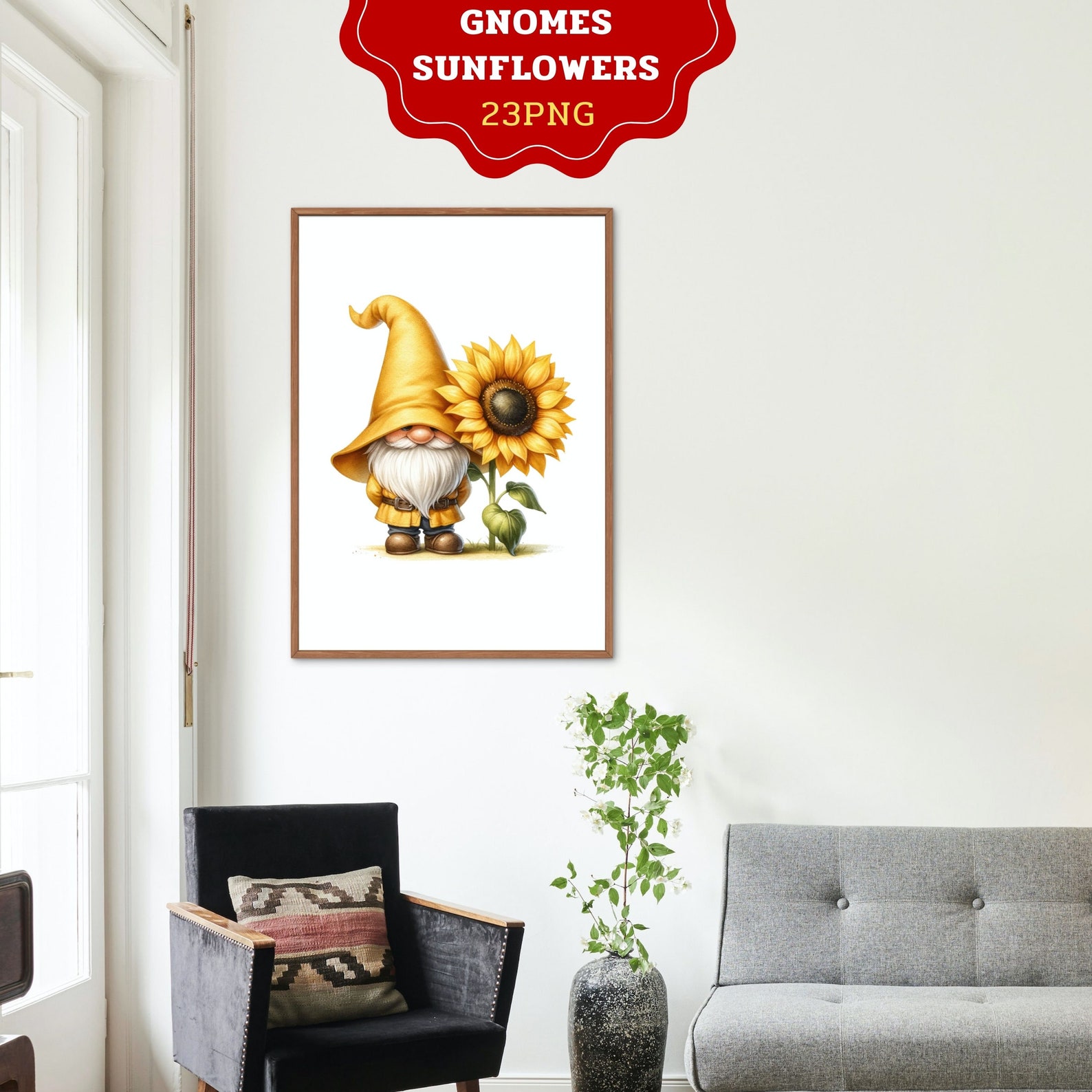 Sunflower Gnome PNG Clipart, Garden Gnome Cute Watercolor Clipart ...