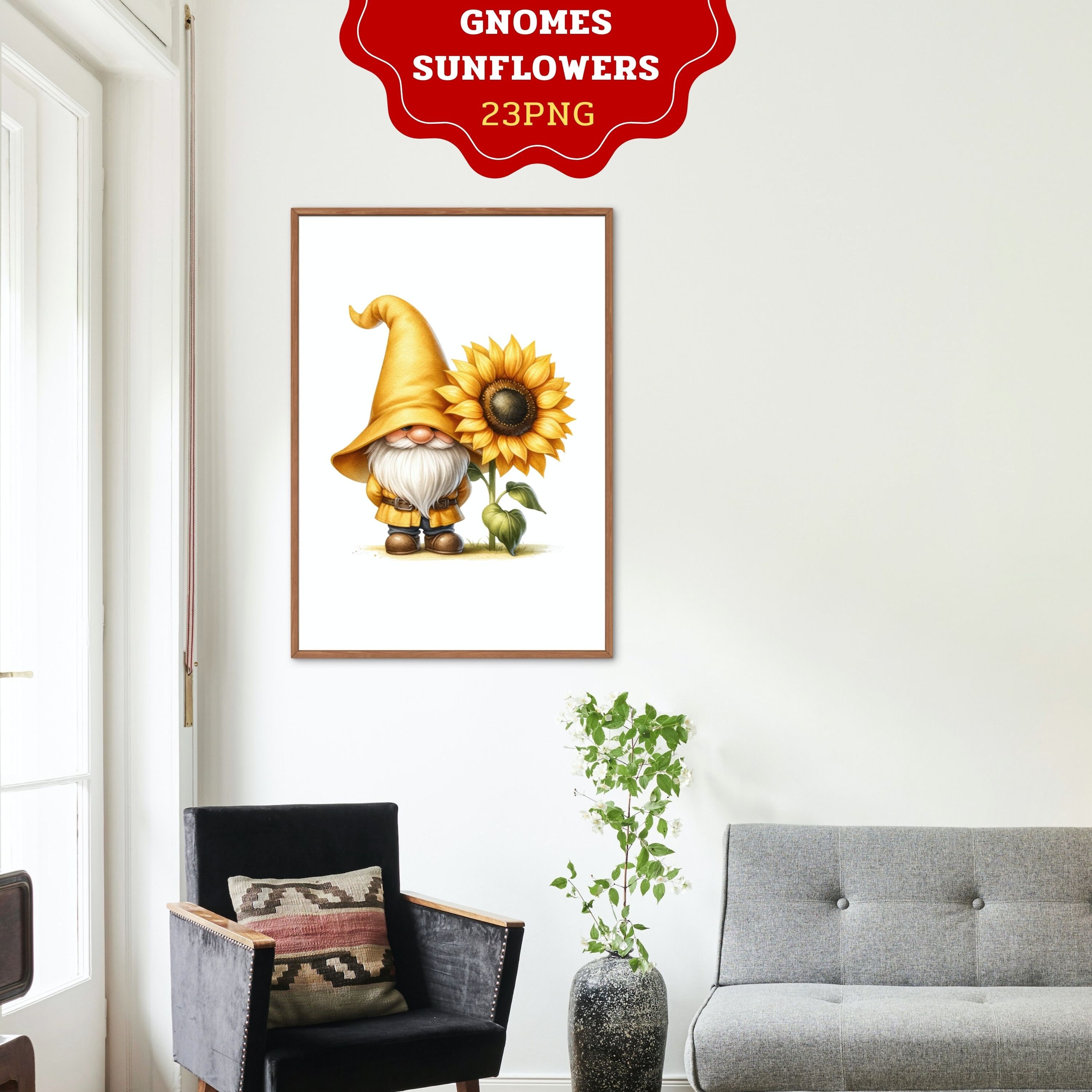 Sunflower Gnome PNG Clipart, Garden Gnome Cute Watercolor Clipart ...