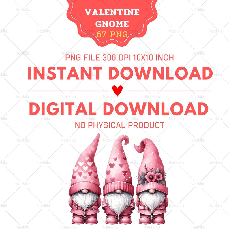 Watercolor Valentines Gnomes Clipart, Gnomes PNG, Valentines Day ...