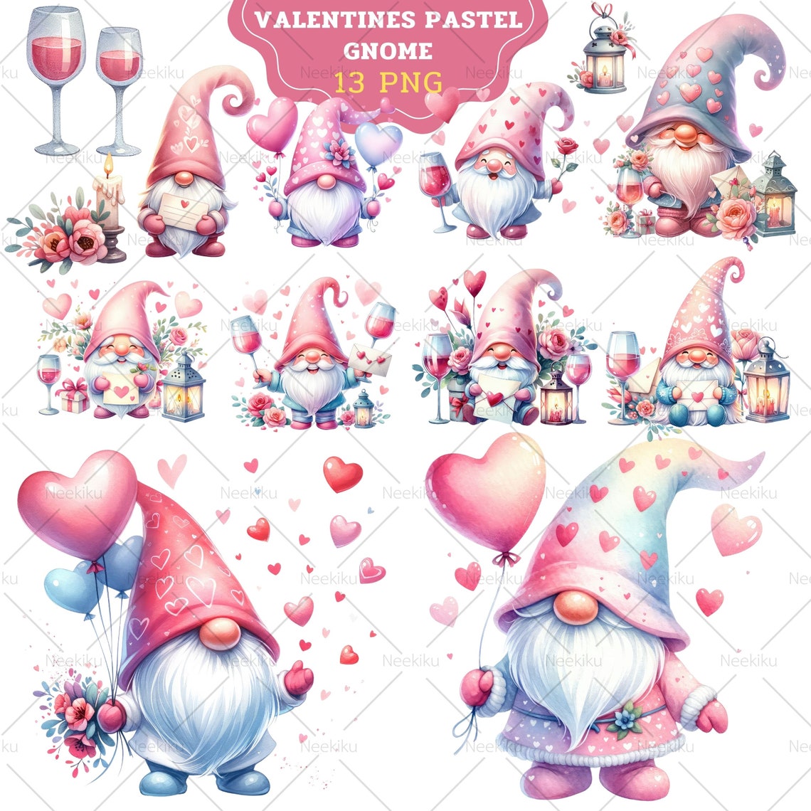 Valentines Pastel Gnome Clipart, Valentines Clipart, Valentines Png ...