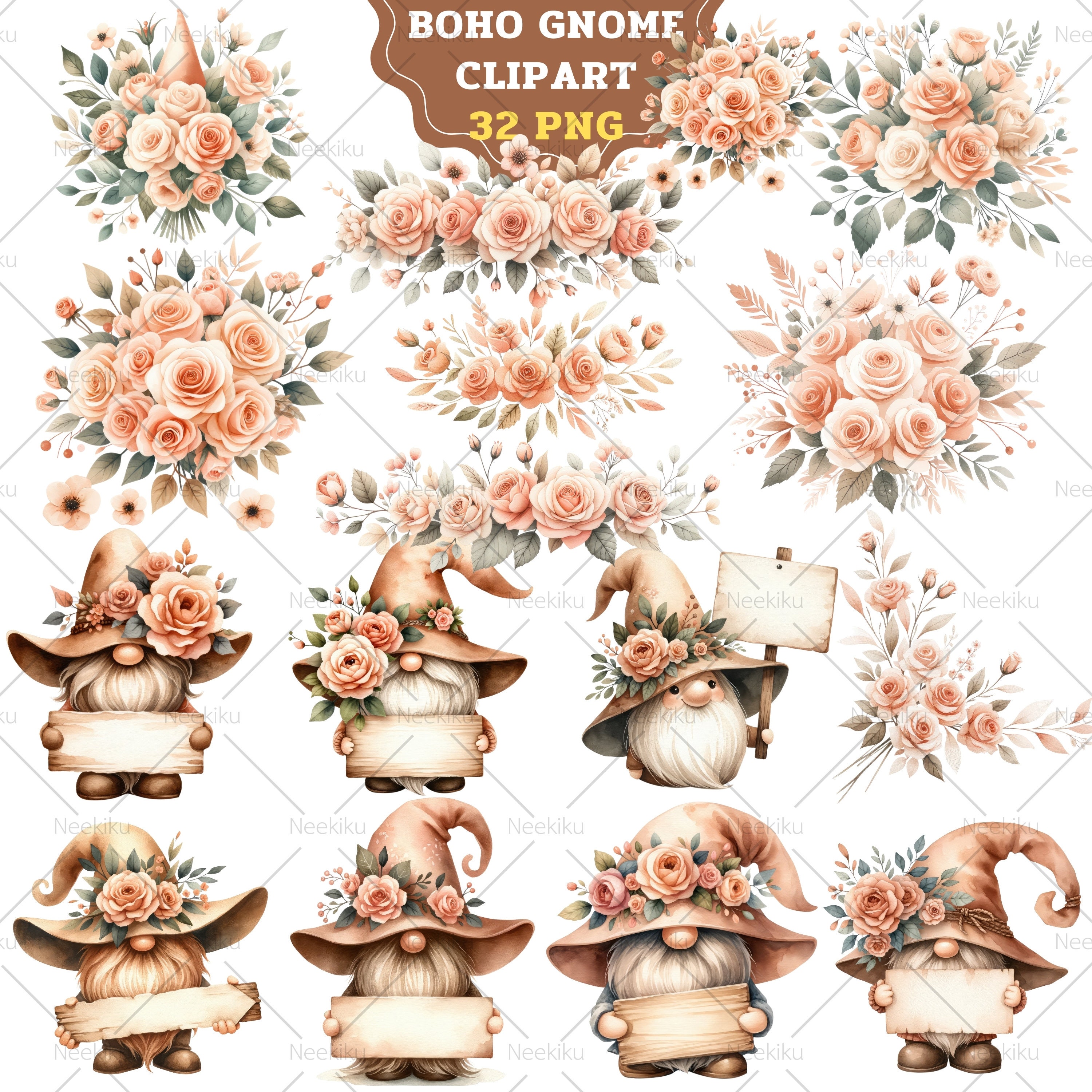 Spring Gnomes PNG Bundle Collection, Flowers Gnomes PNG, Commercial Use ...