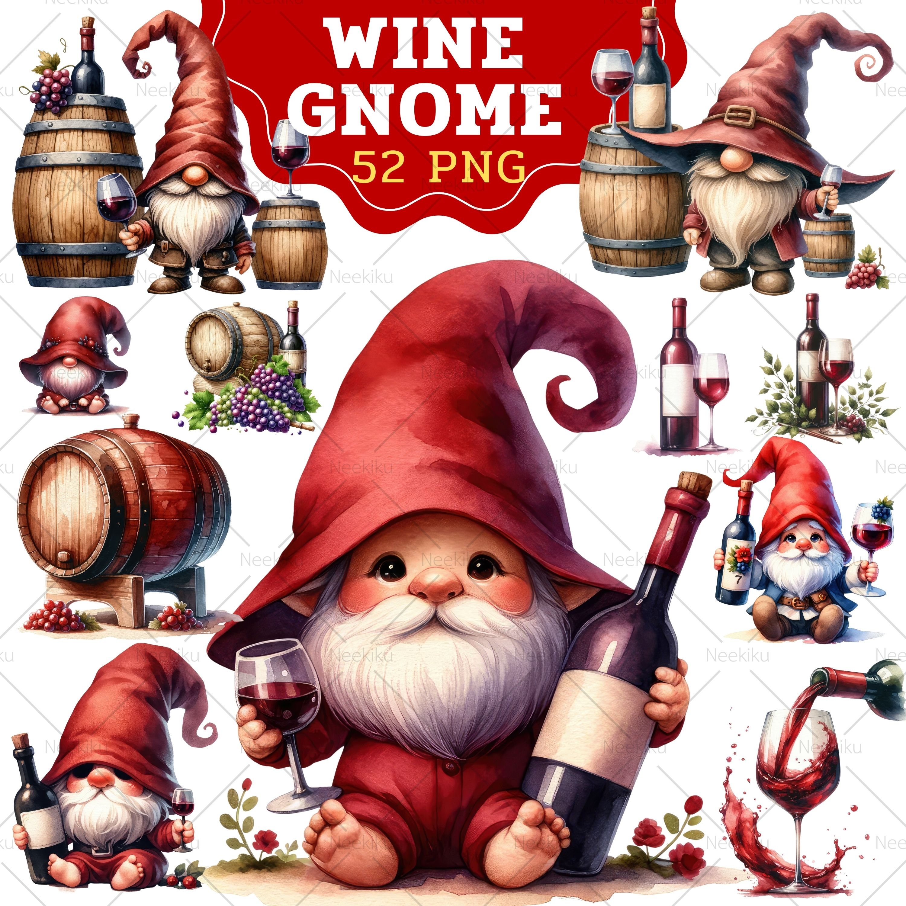 Wine Gnome Png Sublimation Design, Wine Gnome Watercolor PNG, Wine Down ...