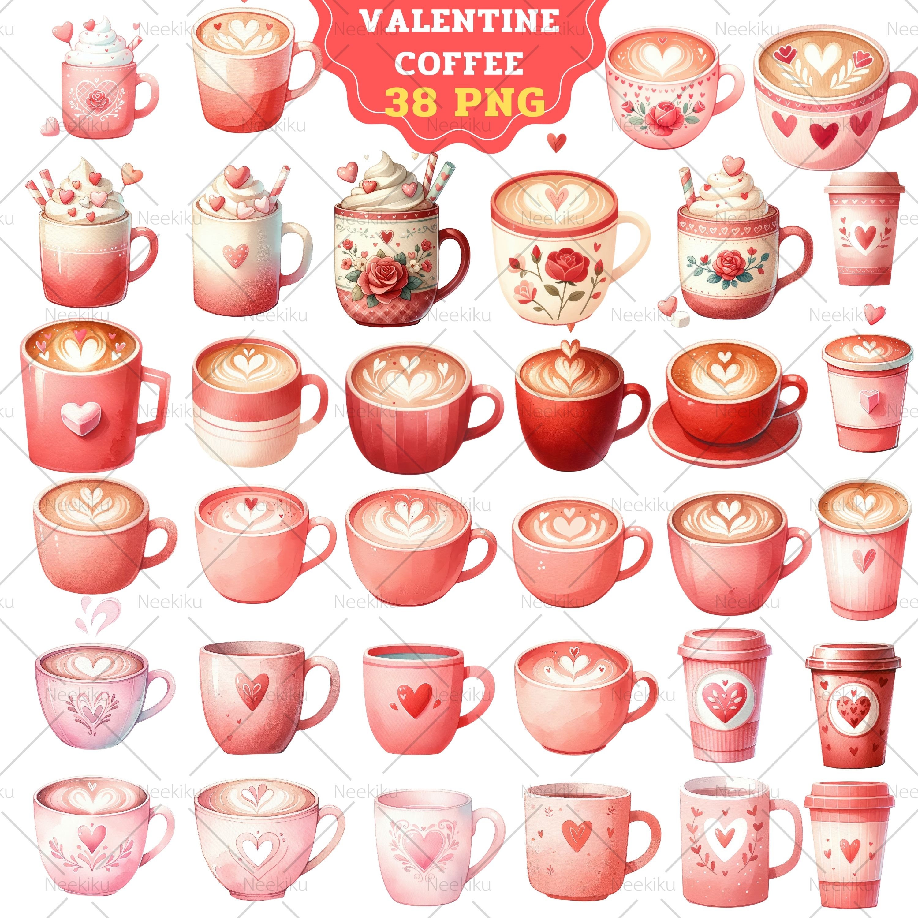 Valentine Coffee Clipart, Watercolor Coffee Mug, Coffee Lover, Latte ...